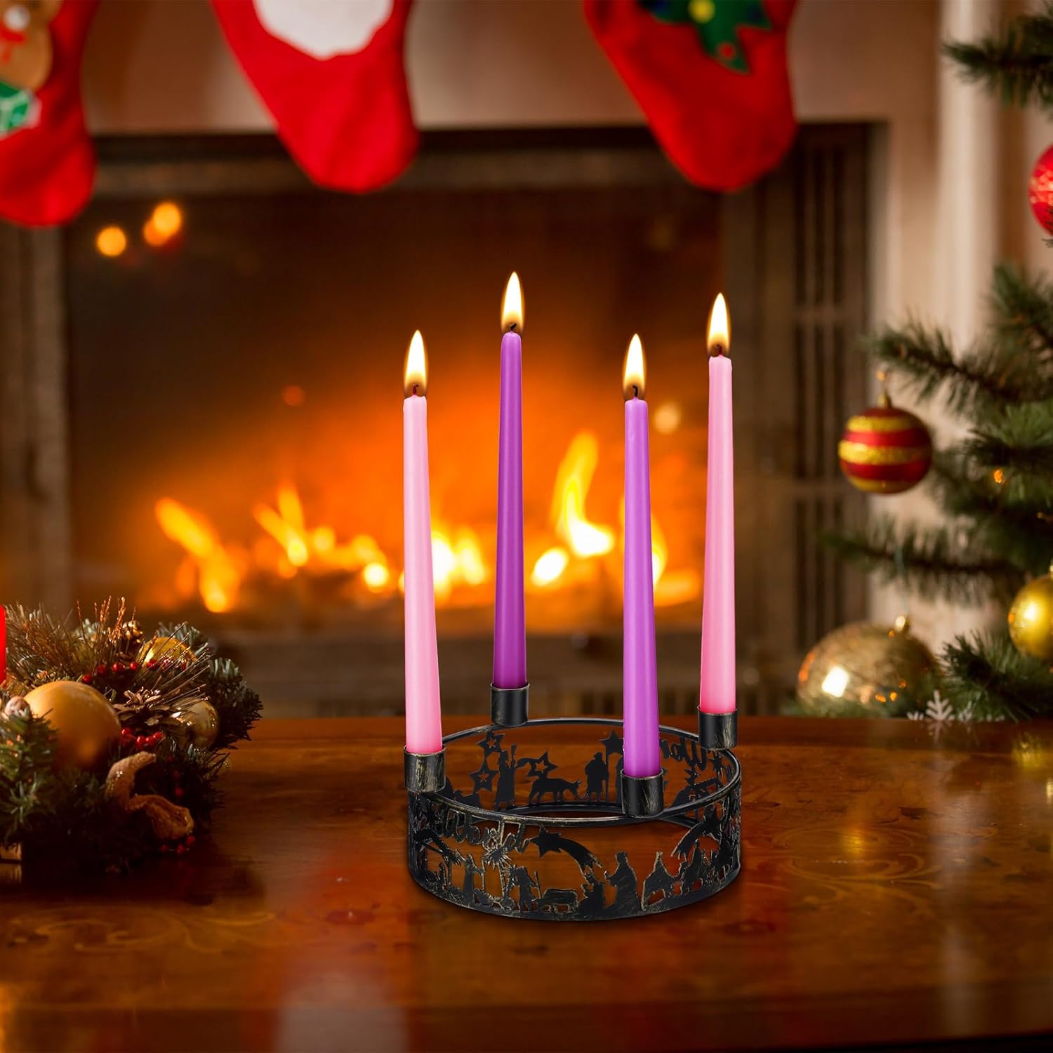 Blulu Candelabro de corona de Adviento de Navidad, diseño de belén ...