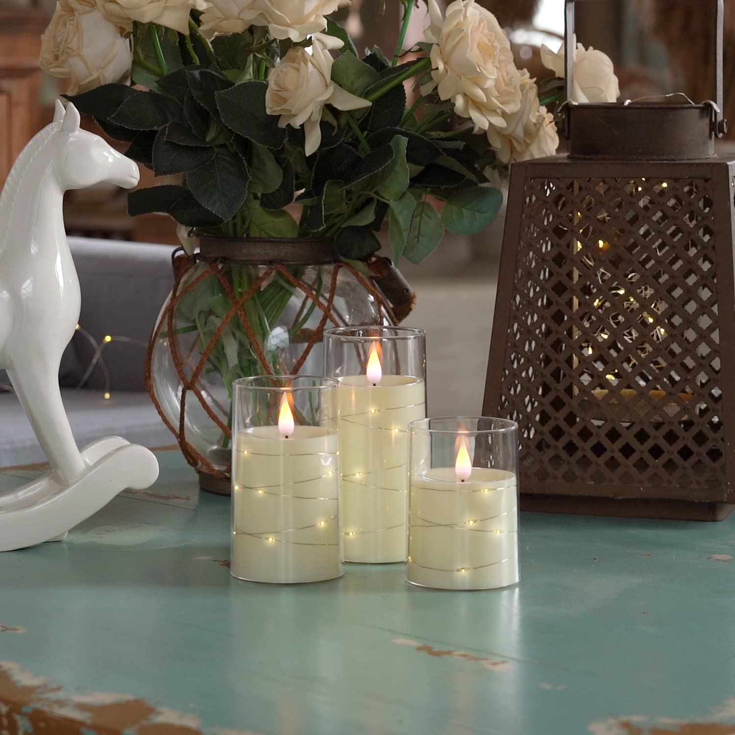 Amagic Flameless Candles with Flickering String Lights, LED Battery ...