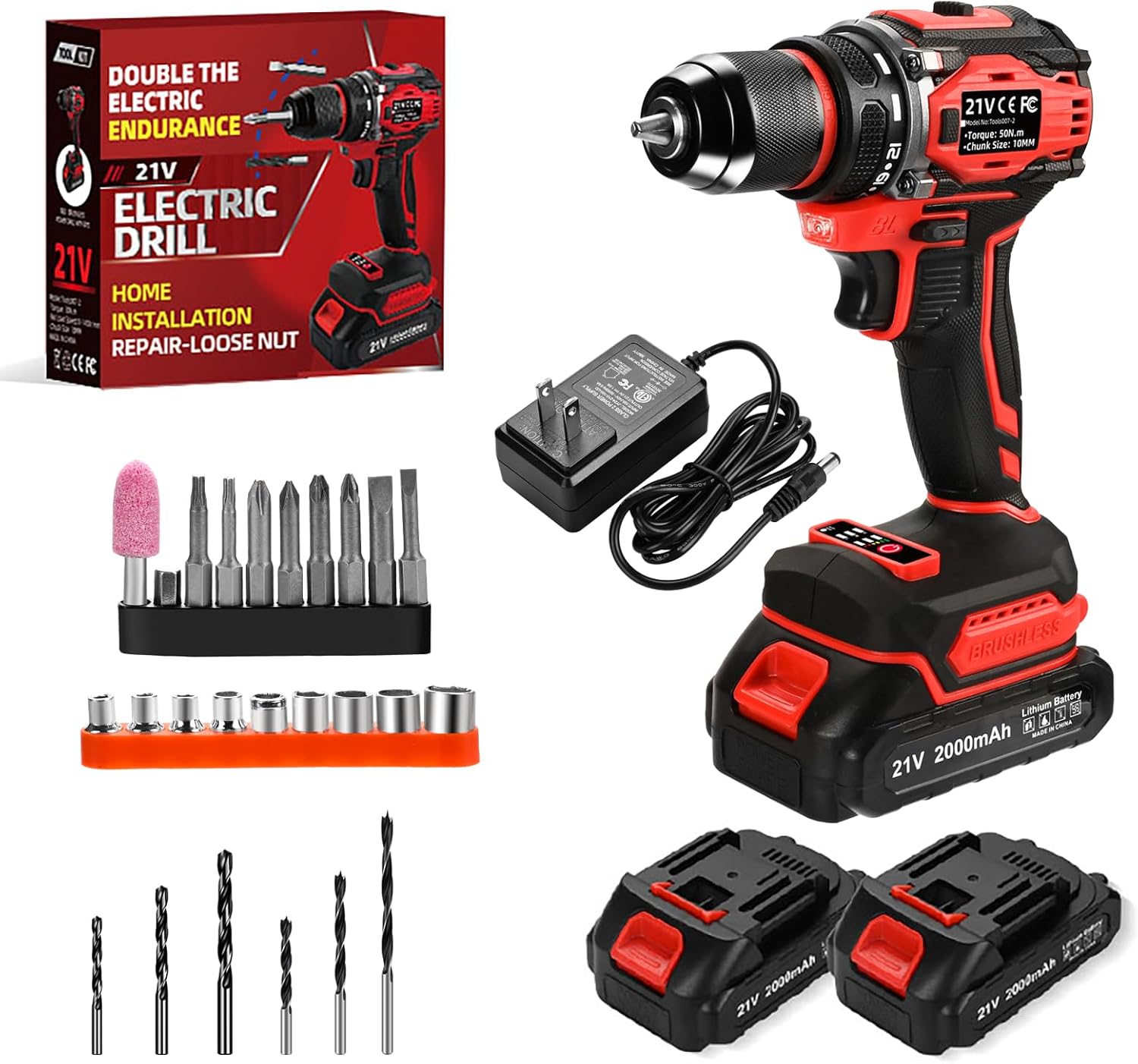 Amazon.com: Cordless Drill Set, 21V Power Drill, Double Batteries, 2 ...