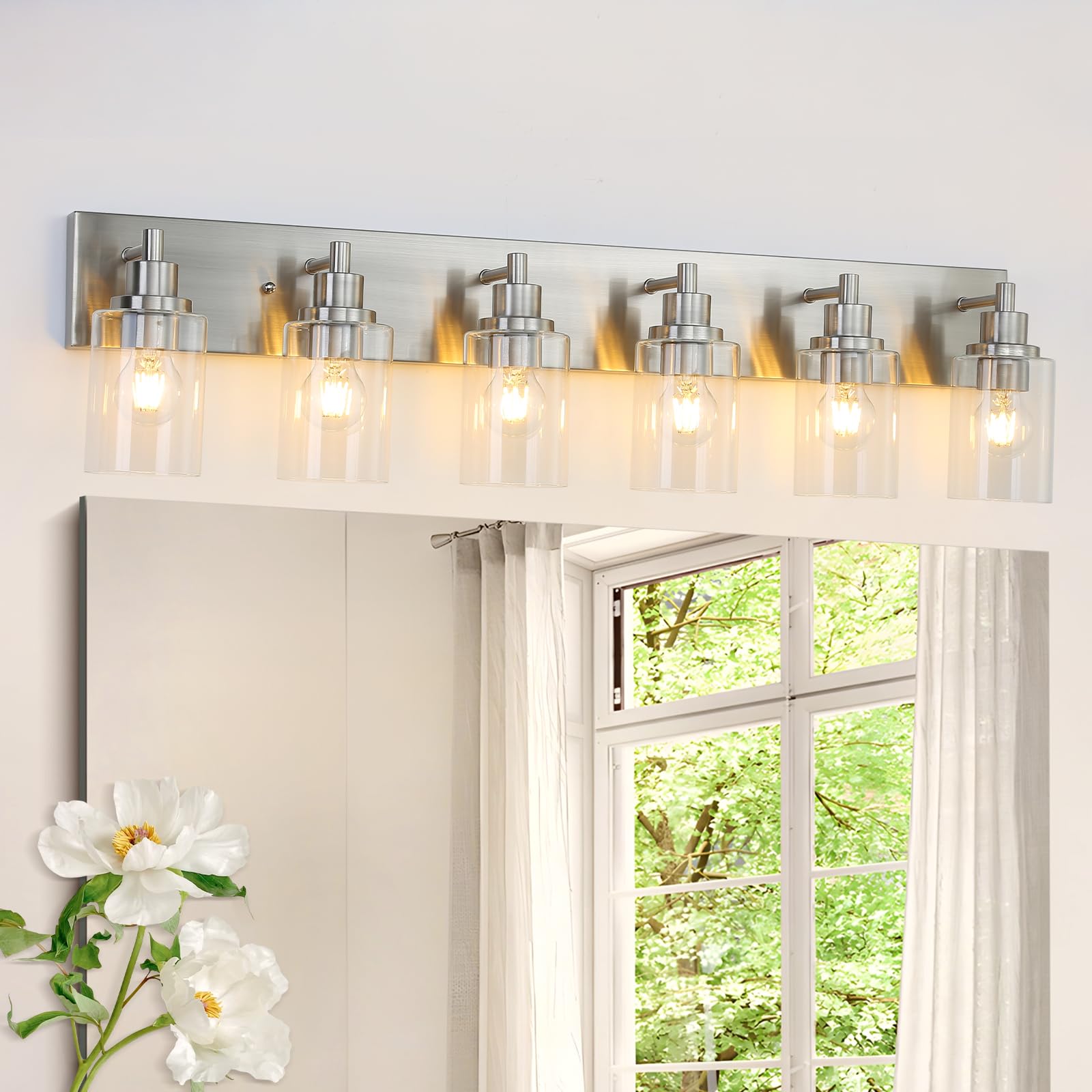 LOUSACE 6 Light Bathroom Vanity Light Brushed Nickel Bathroom Light ...