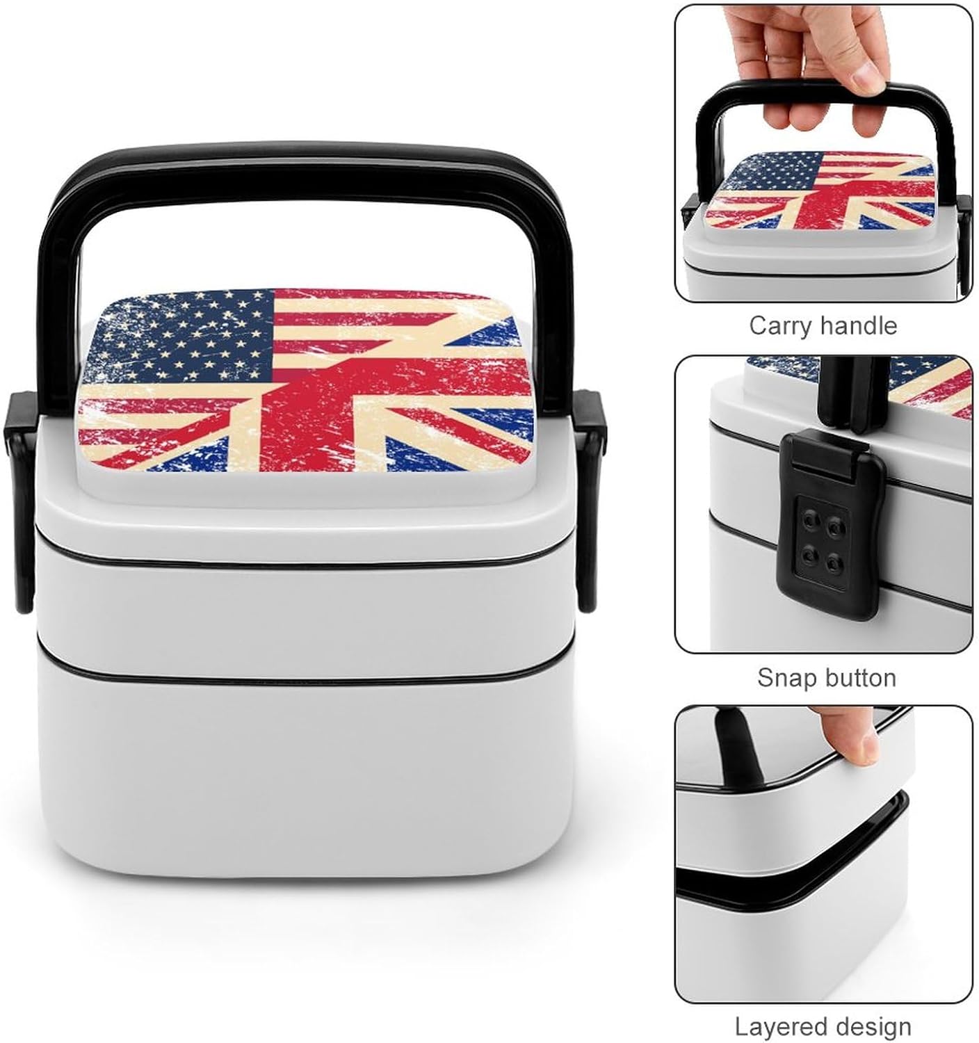 USA and Birtish Retro Flag Lunch Box Portable Bento Box Food Container ...