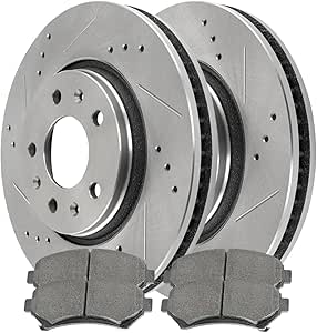 Amazon.com: AutoShack Pair of 2 Front Drilled and Slotted Brake Rotors Silver and Ceramic Pads ...