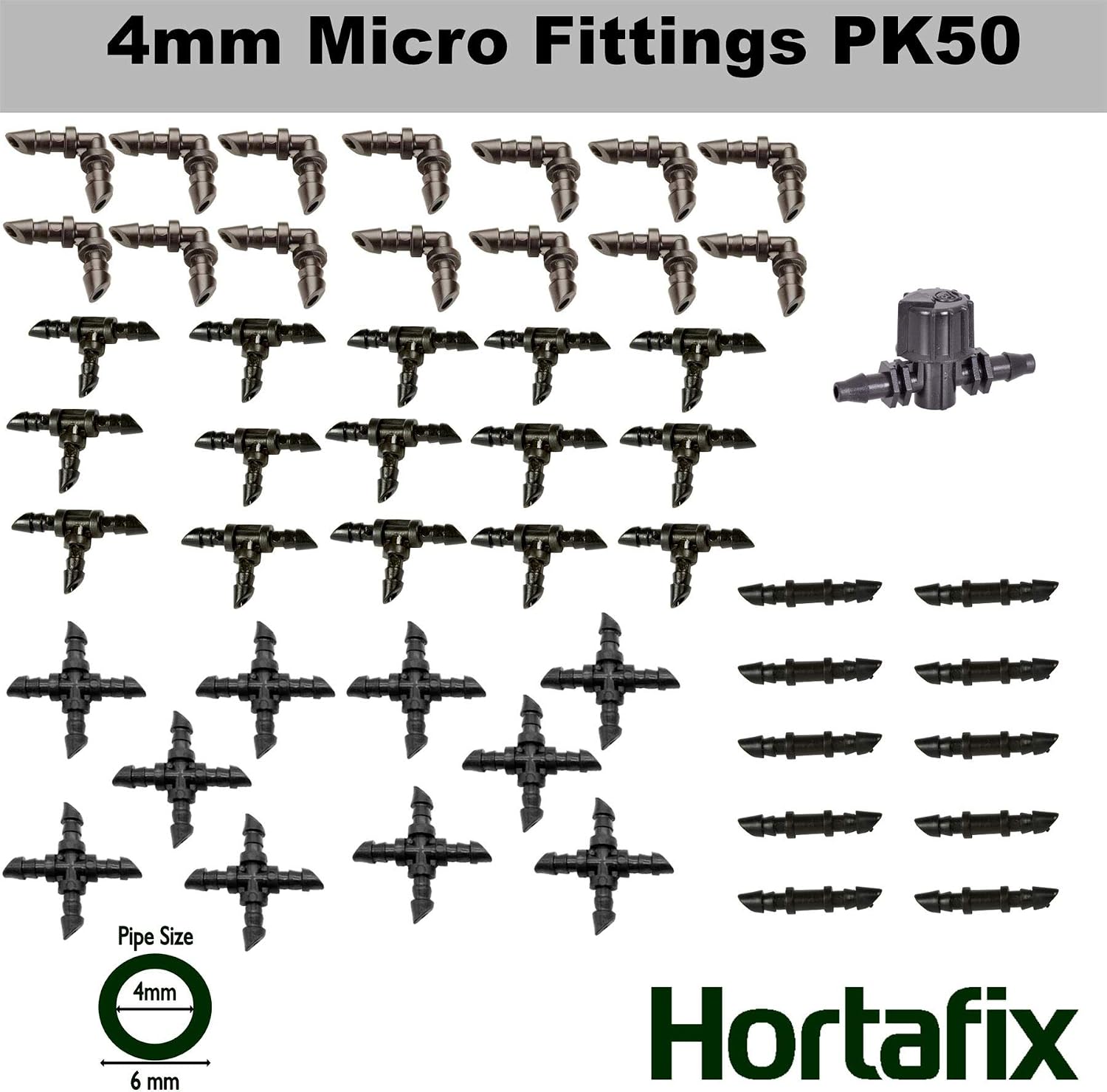 Hortafix Micro Irrigation 4mm barbed pipe fittings (pack of 50 mixed ...