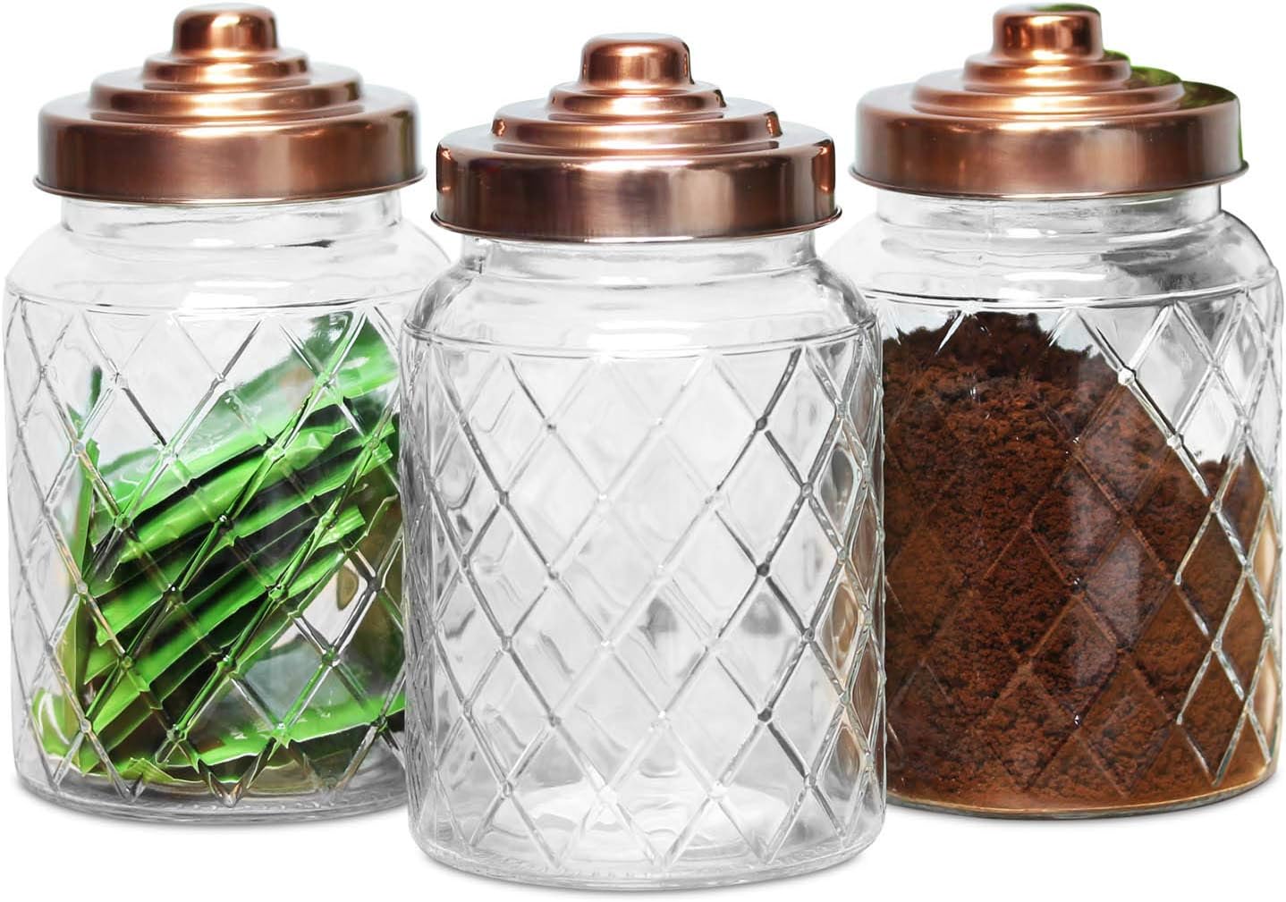 Lattice Textured Glass Kitchen Storage Jar with Copper Lid 900ml ...