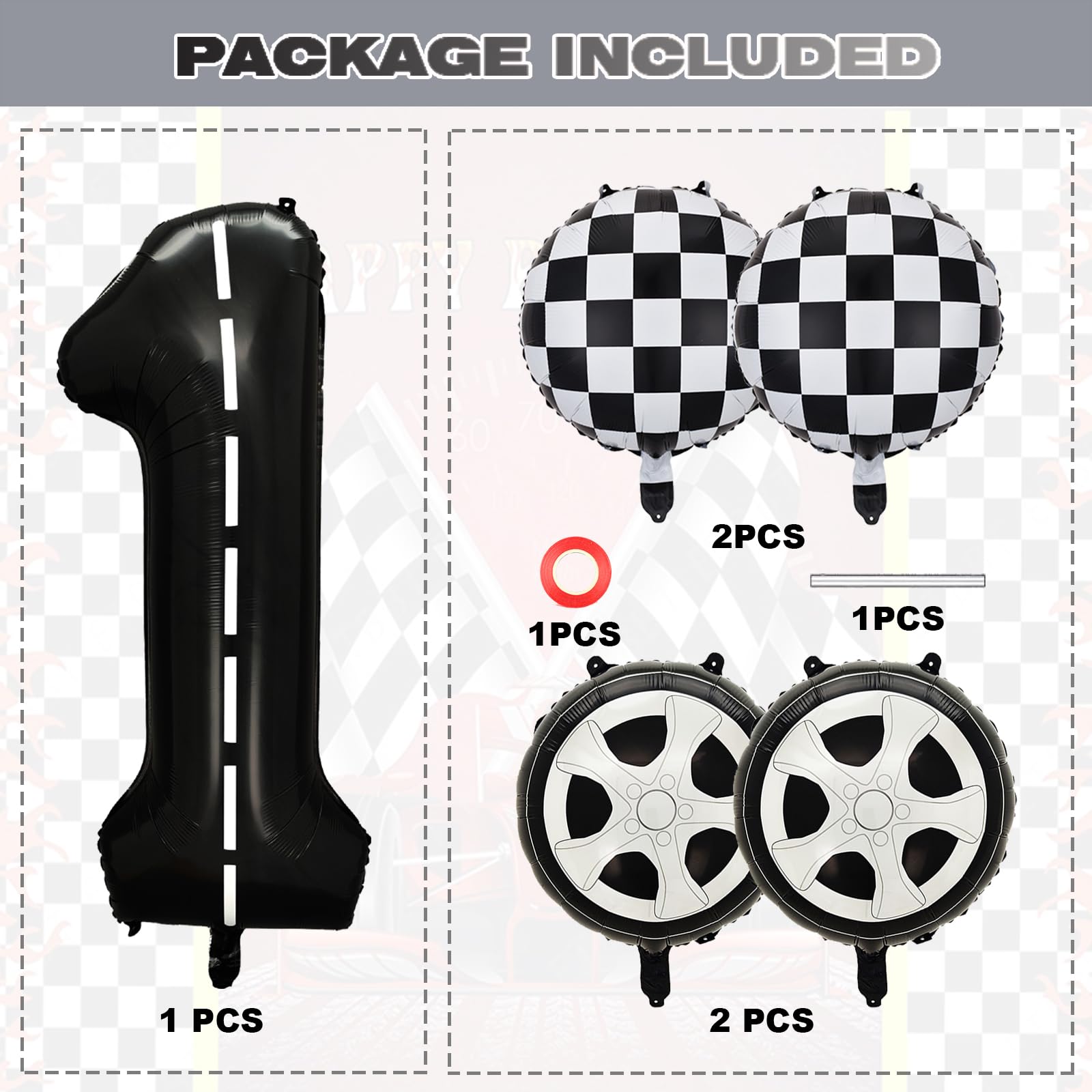 12 Balloon Number Race Car 1st Birthday Balloons - 40 Inch Racetrack ...
