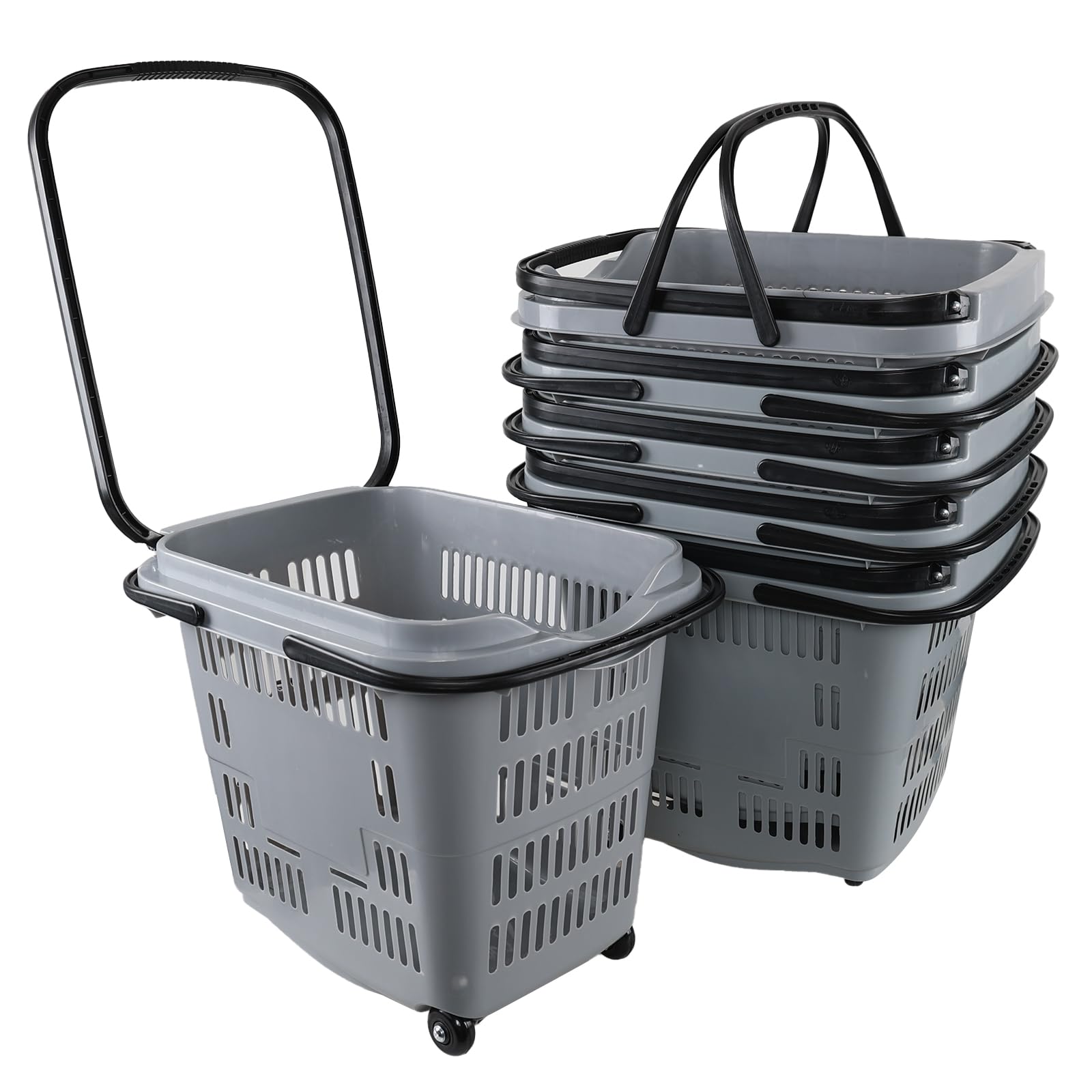 Snapklik.com : Jekiyo 50 Liter Plastic Rolling Shopping Basket, 6 Pack ...