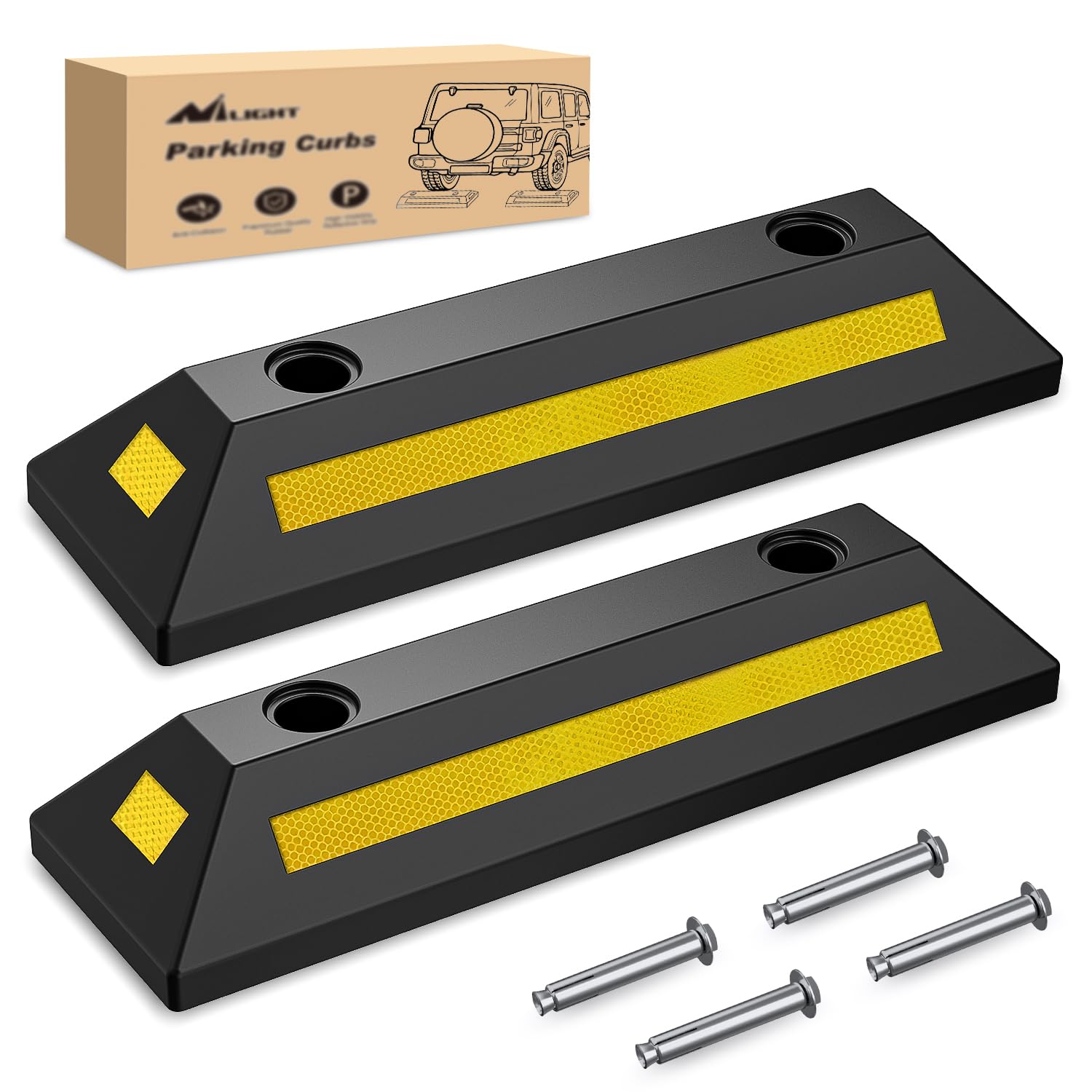 Nilight Parking Curb - Heavy Duty Rubber Garage Driveway Car Wheel ...