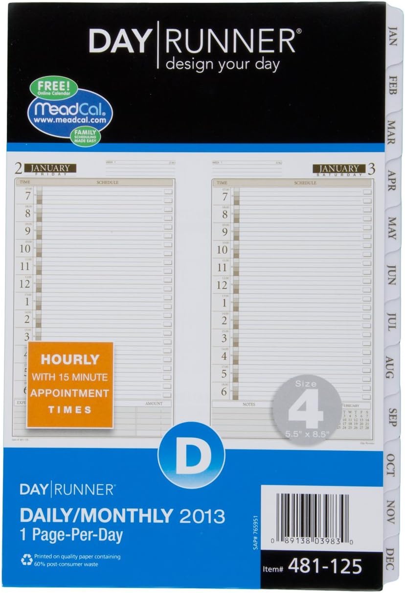 Amazon.com : Day Runner One Page Per Day Planner Refill, 5.5 x 8.5 ...