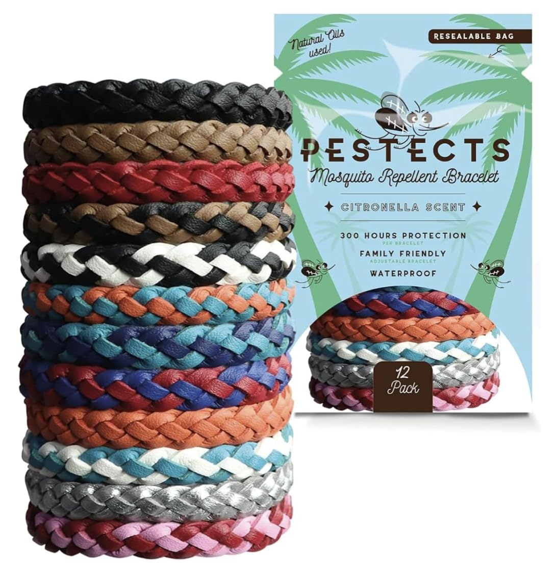 Pestects Mosquito Repellent Bracelet 12 Pack, Adjustable Leather Deet ...