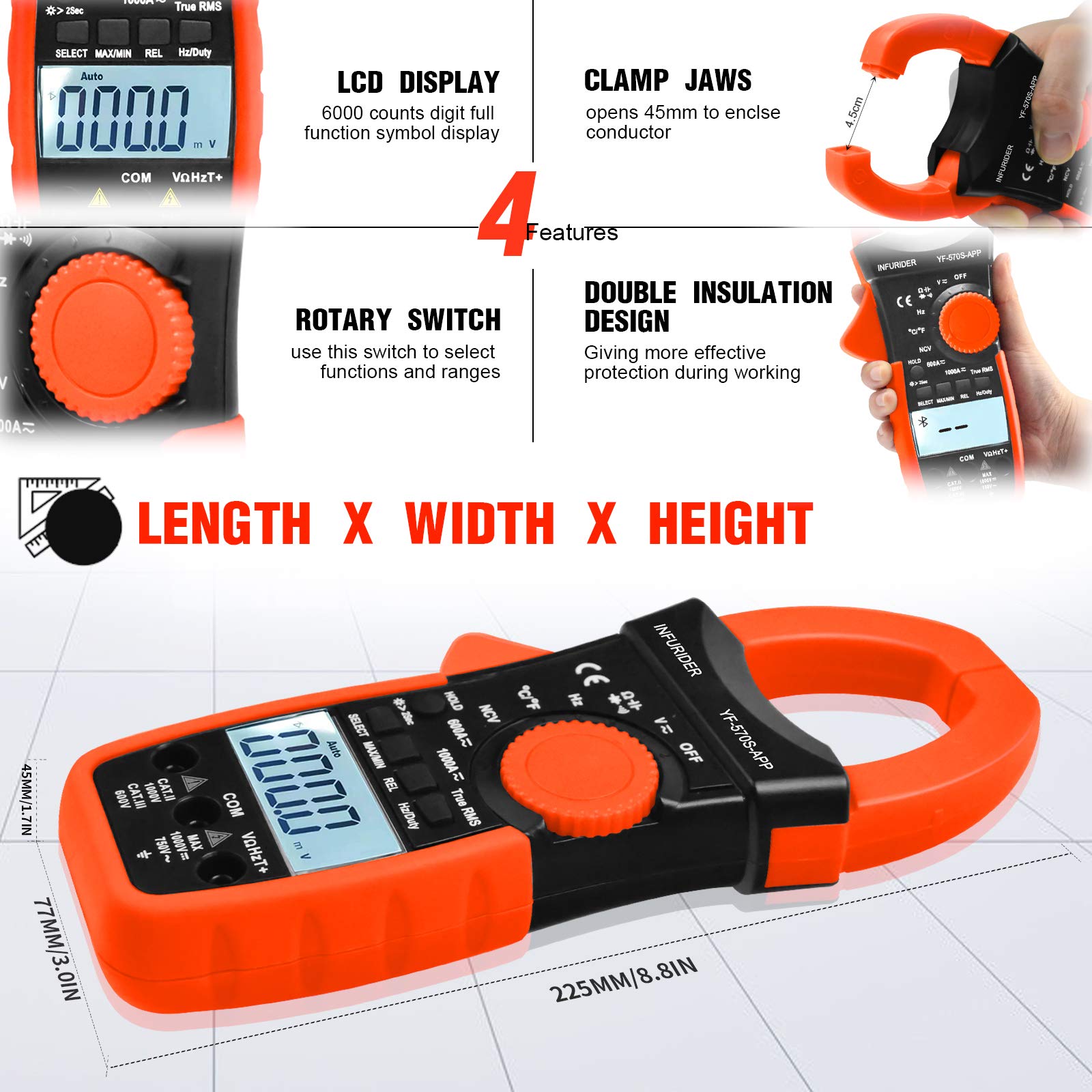 Snapklik.com : Digital AC/DC Volt Amp Clamp Meter,Wireless Bluetooth ...