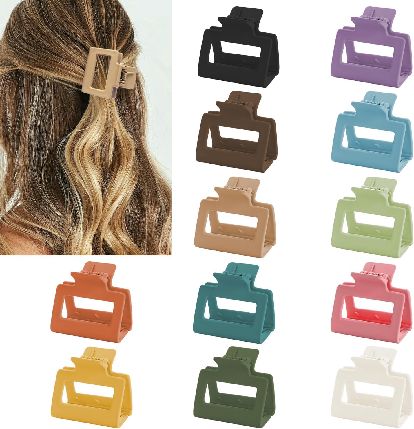 Amazon.com: Medium Claw Hair Clips for Women Girls, 2" Matte Rectangle ...