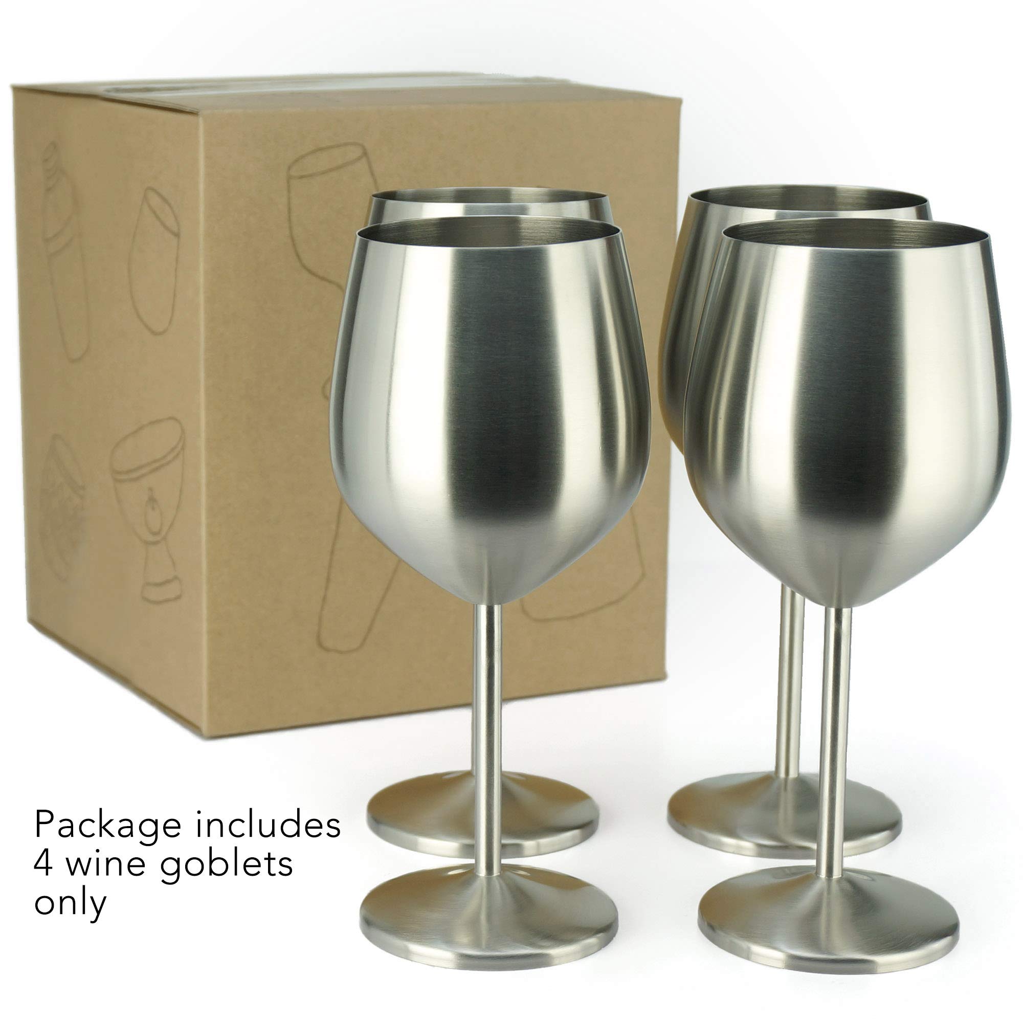 Snapklik.com : Set Of 4 Stainless Steel Wine Glass - 18.5oz Silver ...
