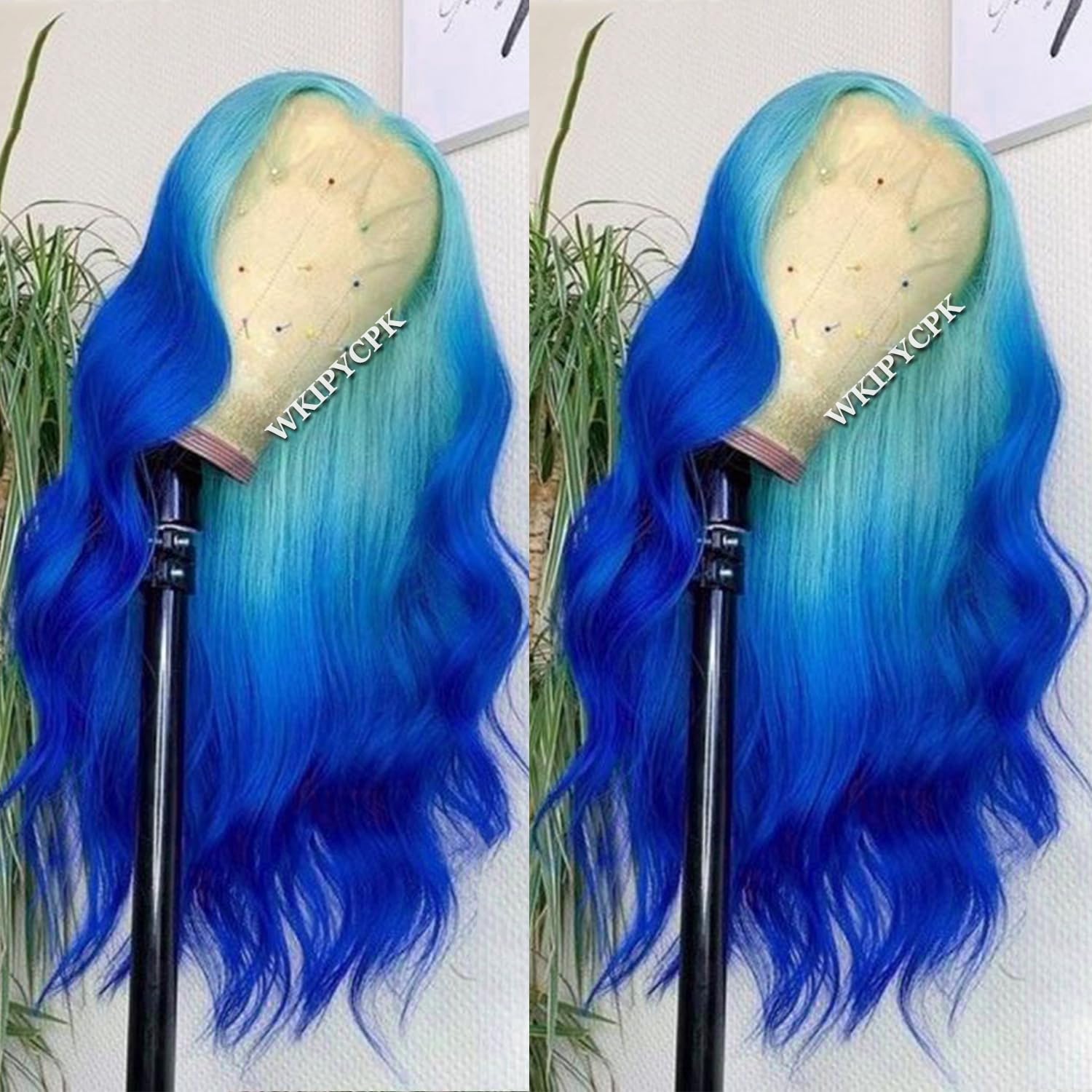Amazon.com : WKIPYCPK Synthetic Lace Front Wigs Blue Long Wavy Wig ...