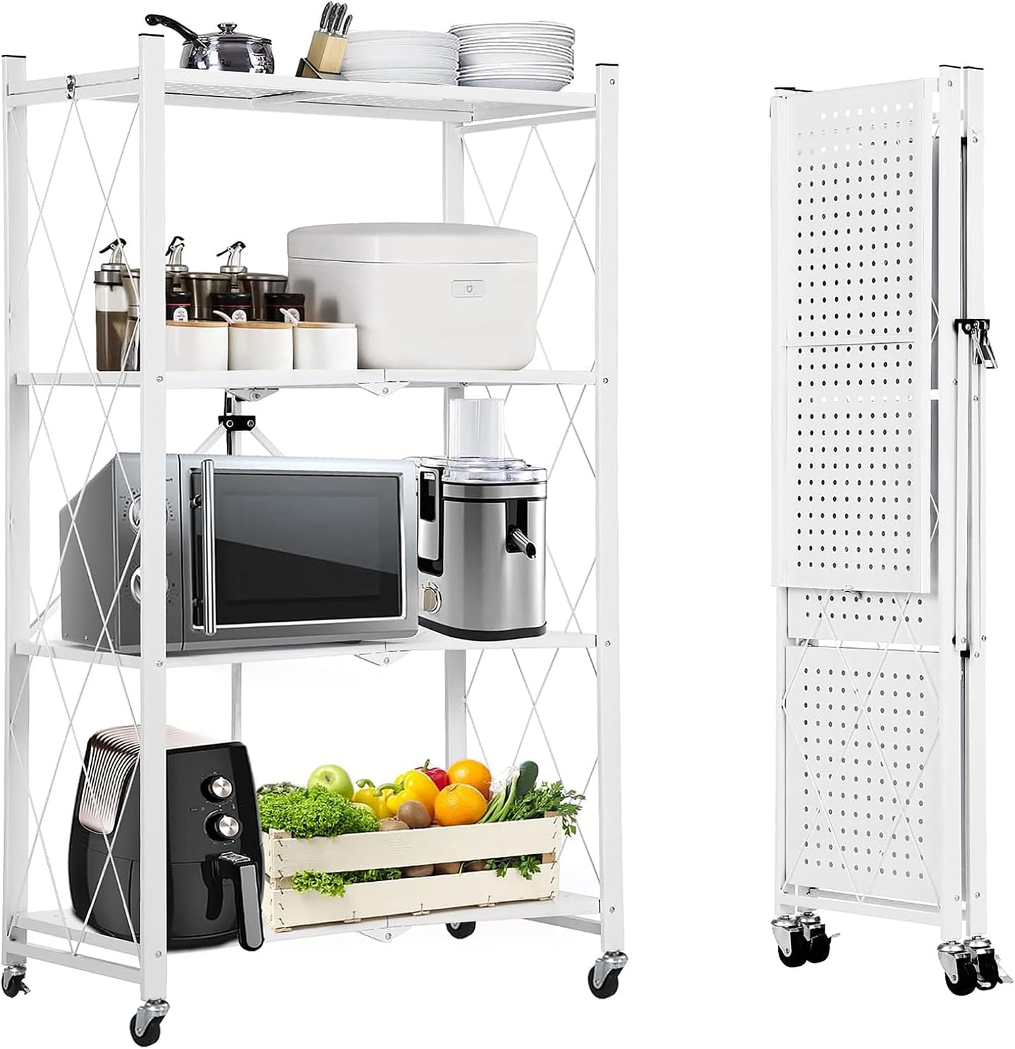 ABOUT SPACE Foldable Kitchen Storage Rack - 4 Tier Space Saving Metal ...