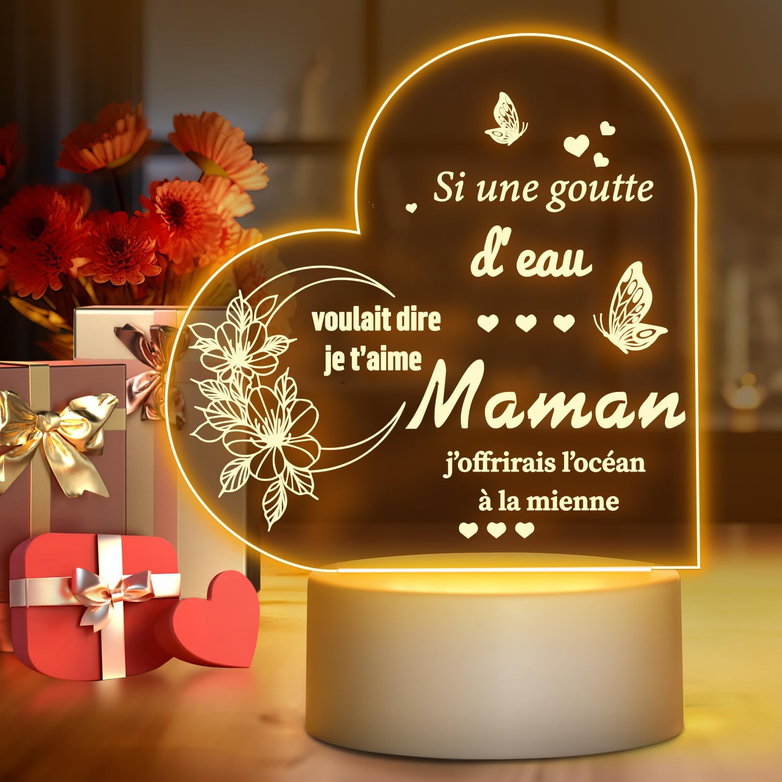 LUCKOR Idee Cadeau Fete des Meres - Veilleuse en Acrylique Gravée ...