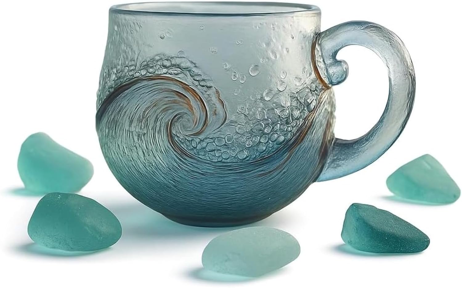 Amazon.com | Sea Glass Wave Mug, 12oz Handblown Ocean Textured 2026 New ...