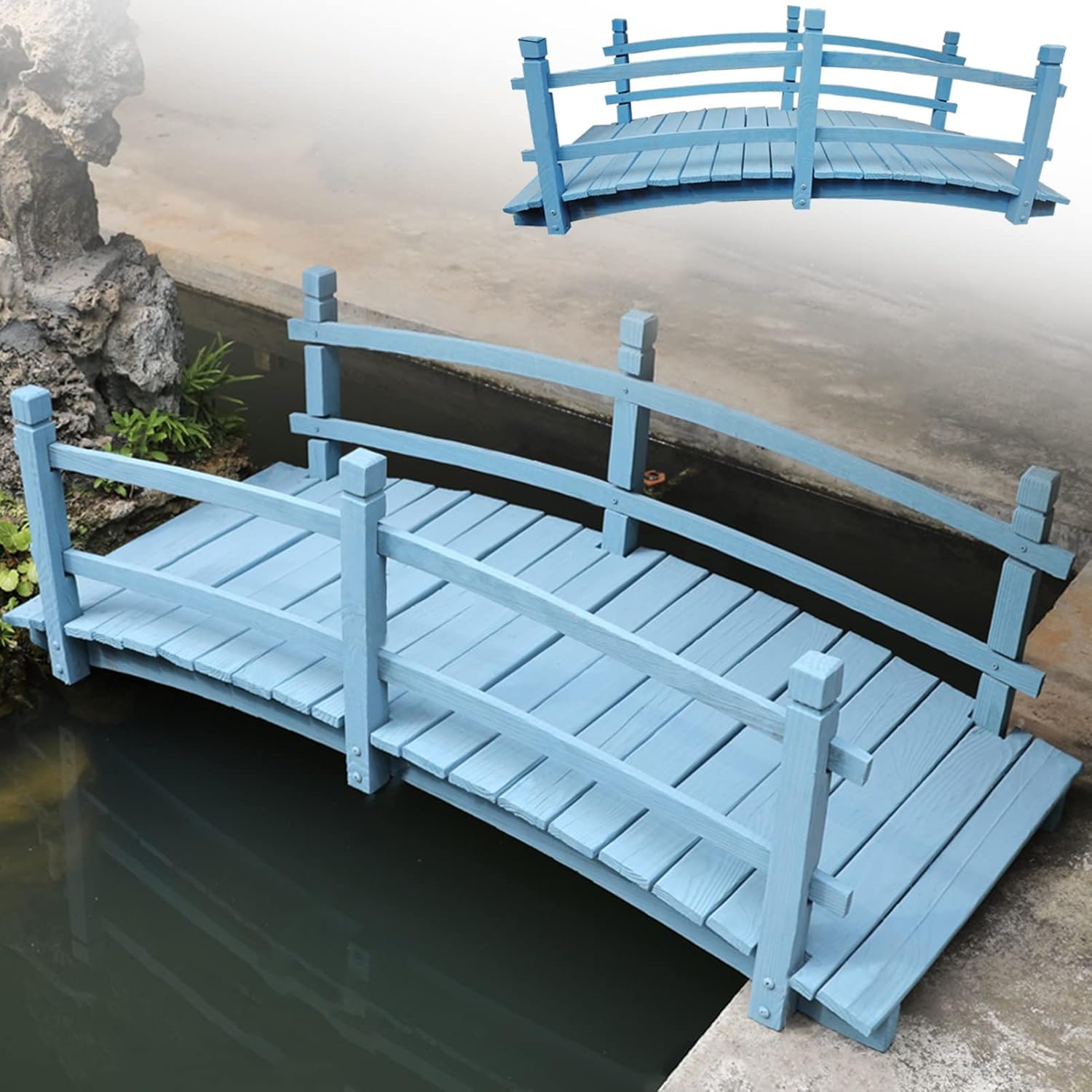 Amazon.com: Mlida Blue Wooden Garden Bridge for Outdoors, Solid Wood ...