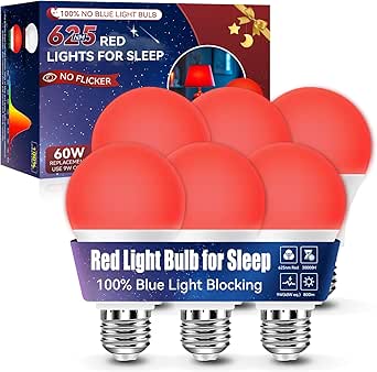 Neporal 625nm Red Light Bulbs for Sleep, 100% Blue Light Blocking Light Bulbs for Melatonin ...