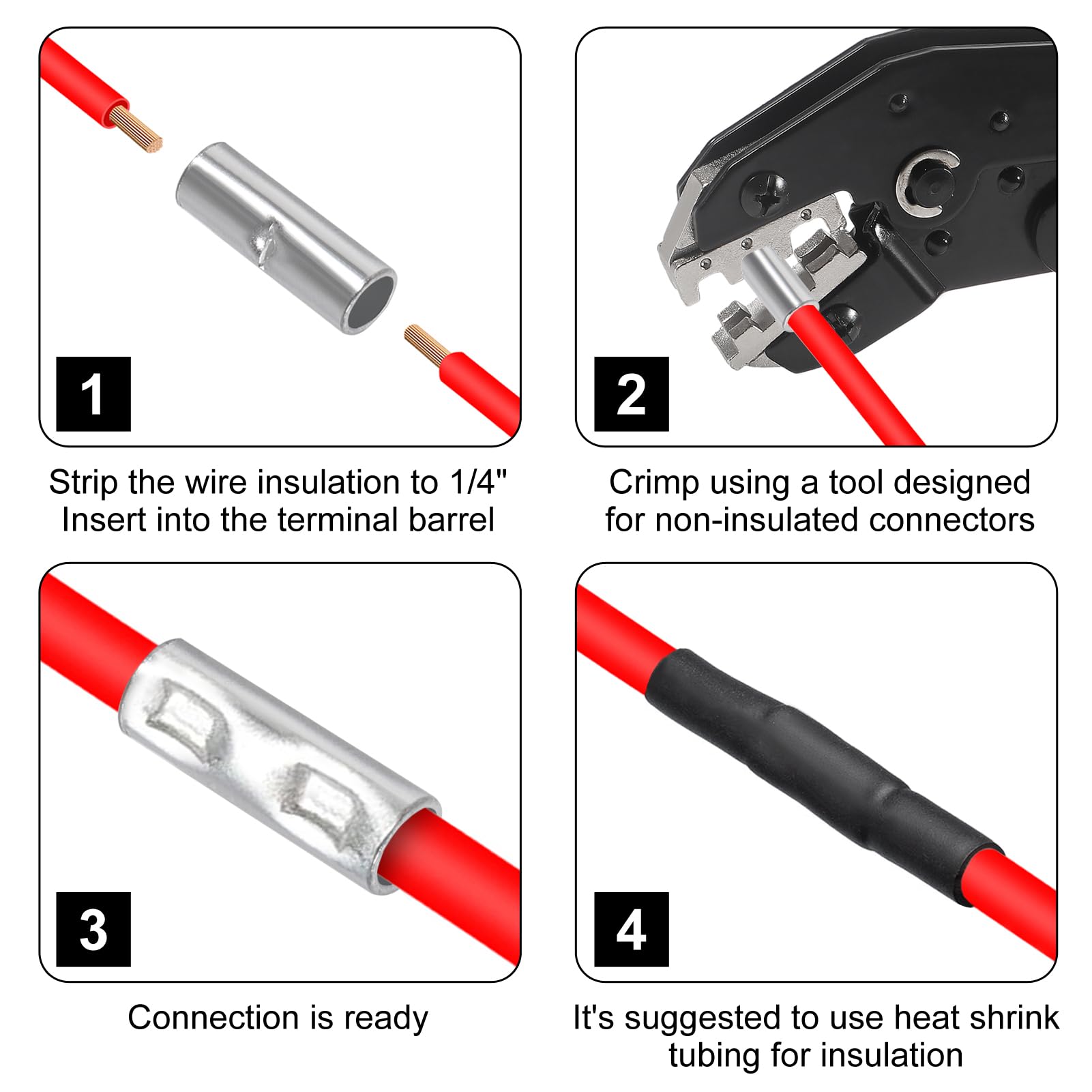 Snapklik.com : 100pcs Non Insulated Butt Connectors Kit Butt Splice ...