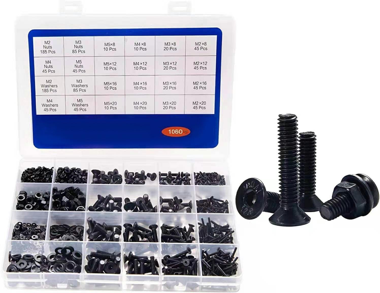 1060Pcs NUZAMAS M2 M3 M4 M5 Socket Head Cap Machine Screws Bolts Nuts ...