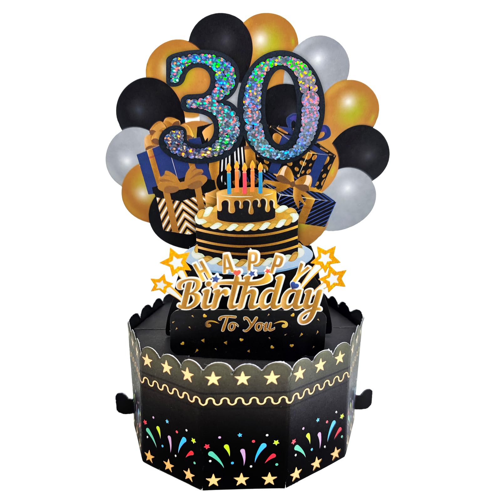 30.Pop Up Geburtstagskarte,Schwarze Gold Grußkarte 30er Geburtstag 3D ...