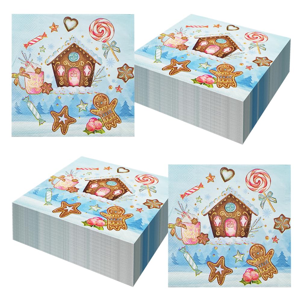Amazon.com: AIBIIN 50Pcs Christmas Gingerbread Napkins Decorations Blue ...