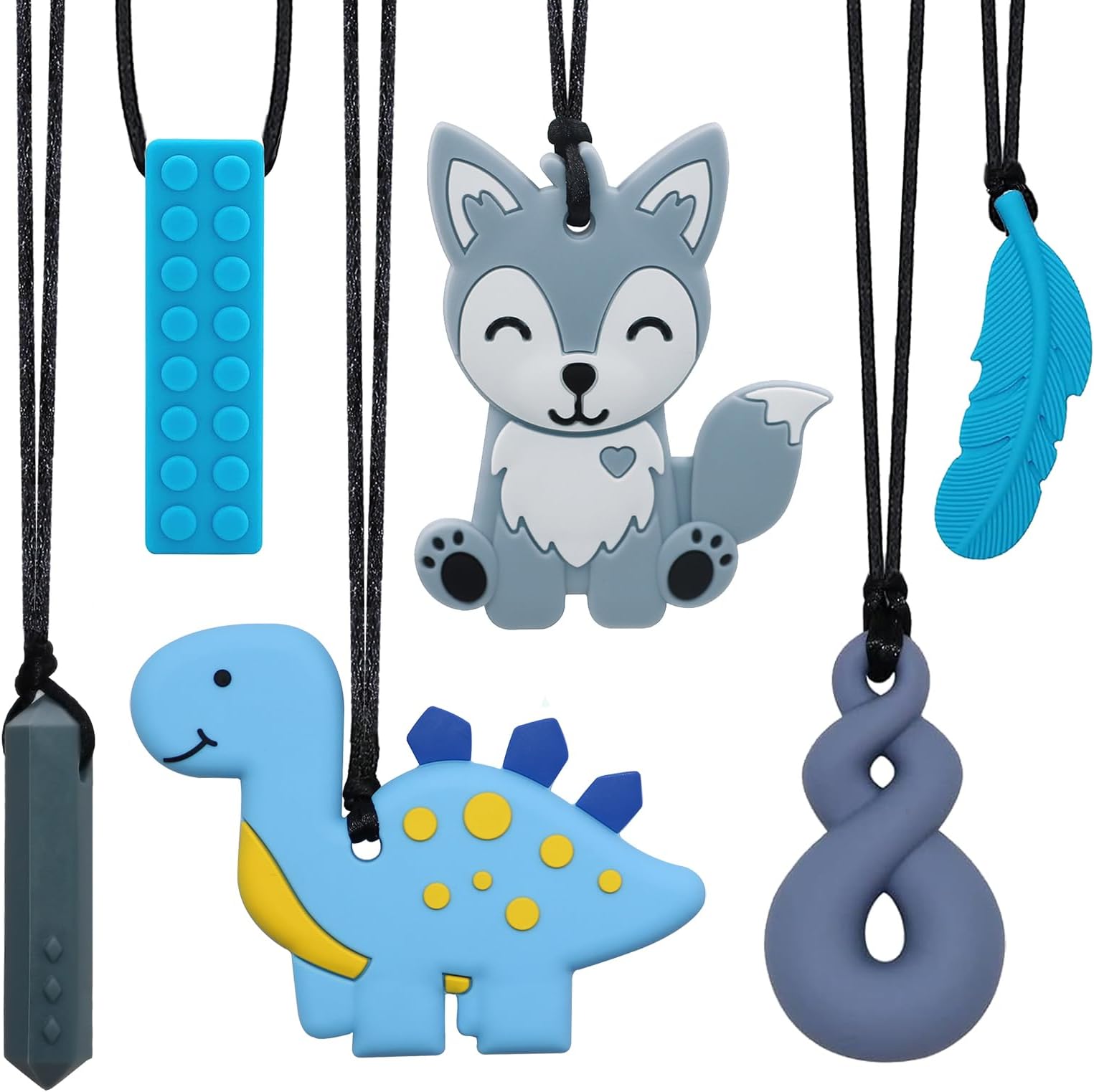 Amazon.com : Chew Necklaces for Sensory Kids, 6 Pack Fox and Dinosaur ...