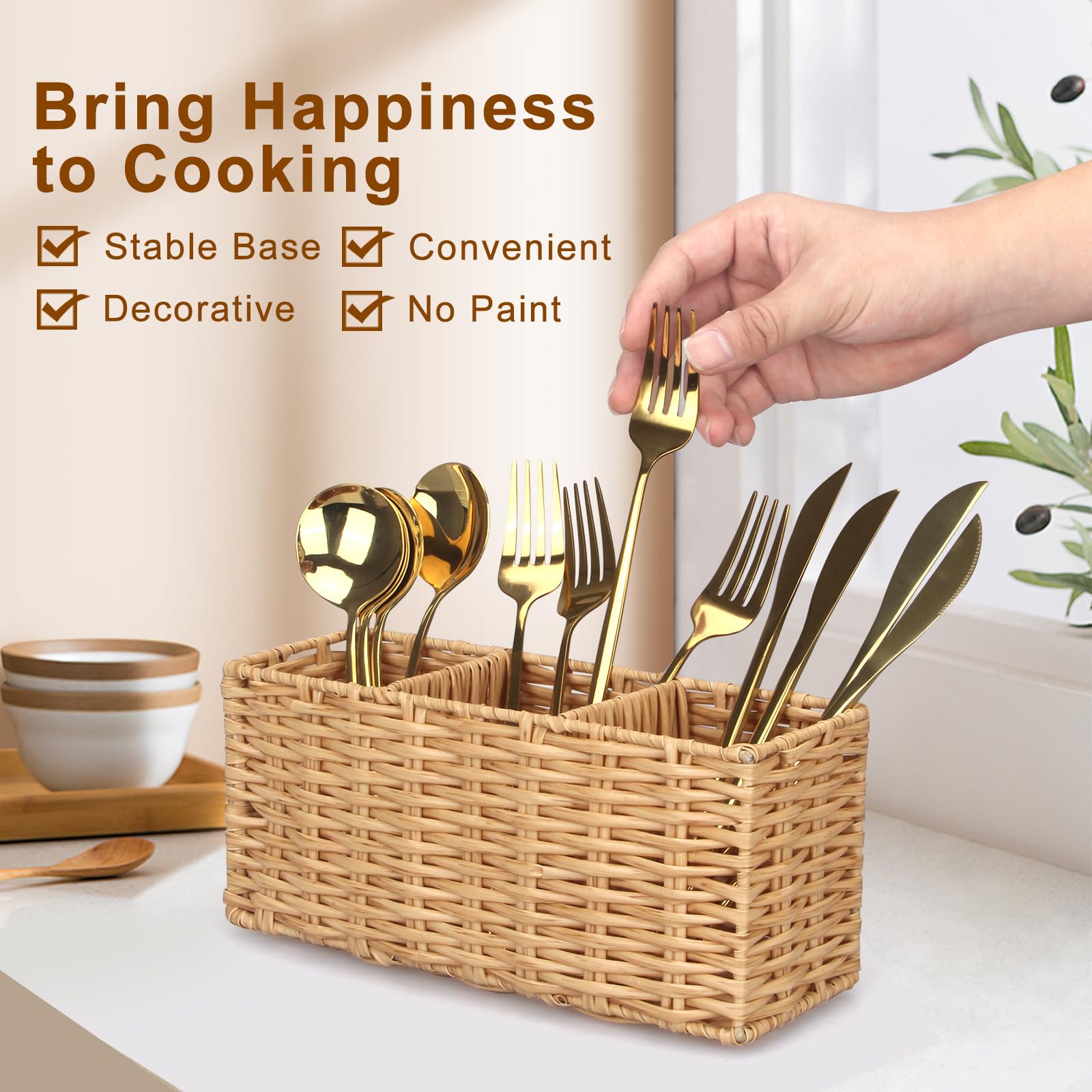 Snapklik.com : Wicker Flatware Silverware Caddy Cutlery Holder Kitchen ...