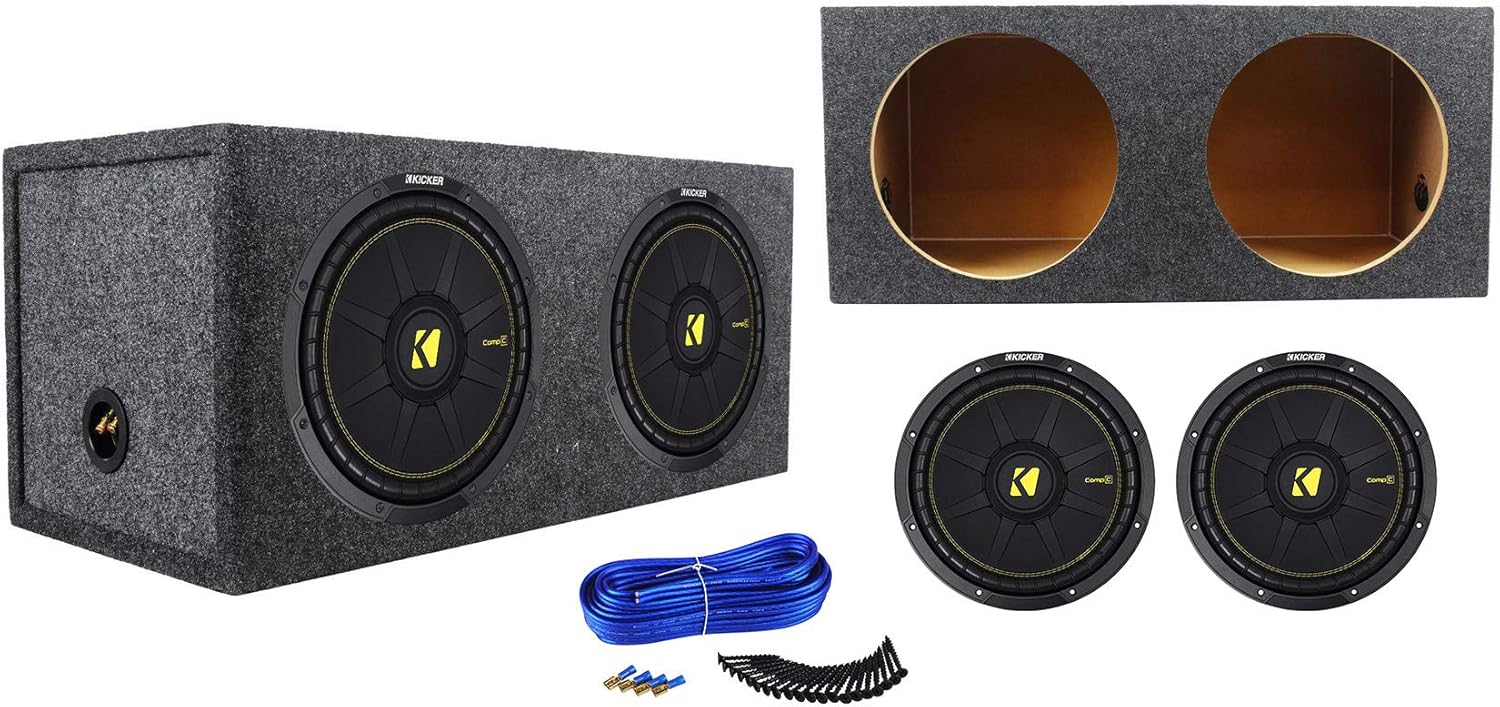 Amazon.com: KICKER (2) 44CWCD124 CompC 12 1200 Watt Car Subwoofers+Sealed Sub Box Enclosure ...
