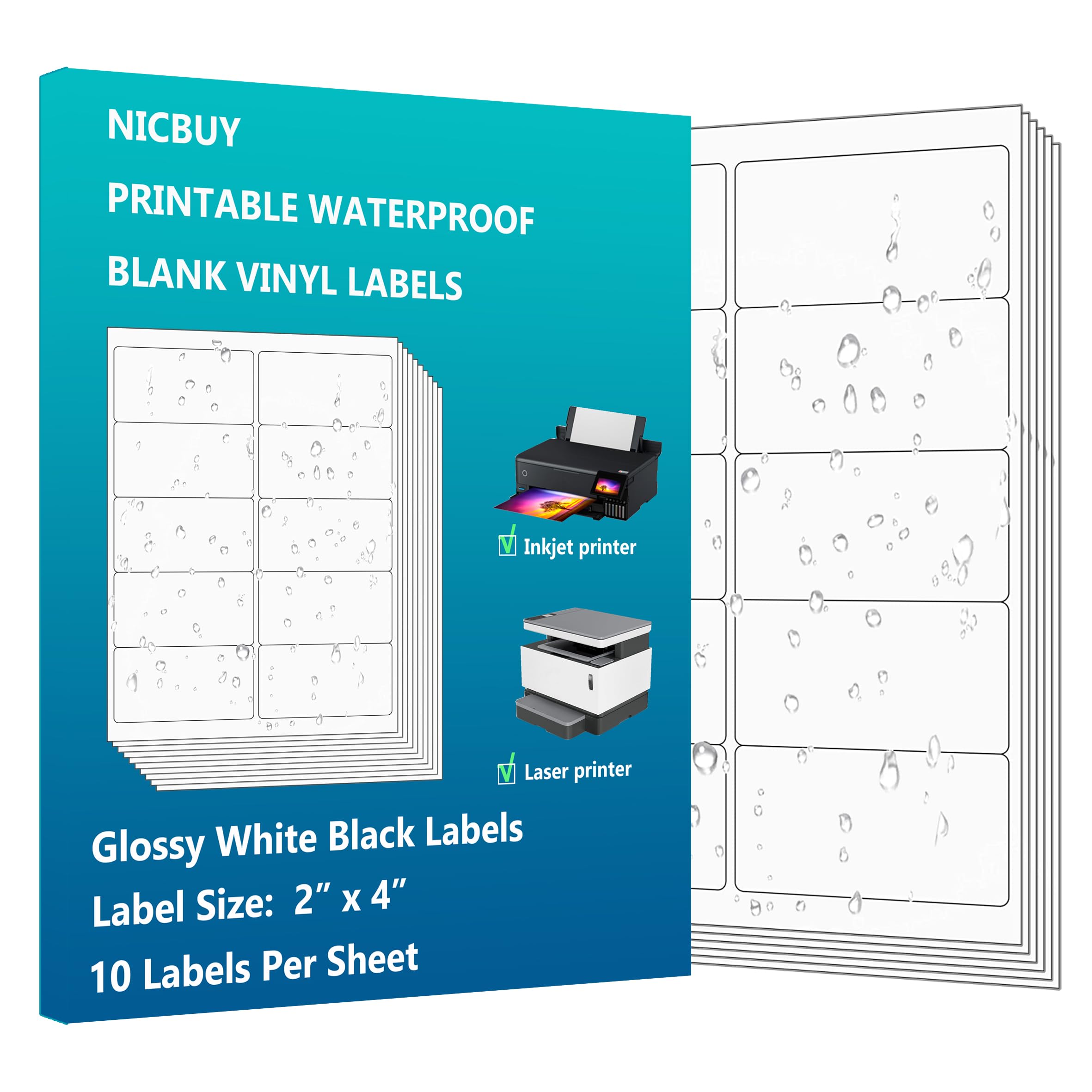 10 UP Labels 4x2 inch Bottle Labels 150 Pcs Printable Glossy White ...