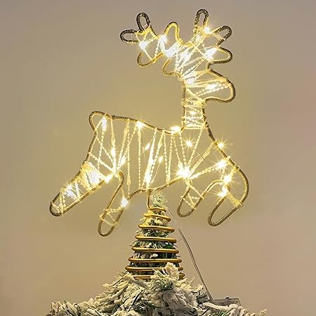 Amazon.com: Juegoal Lighted Reindeer Christmas Tree Topper, Metal Xmas ...