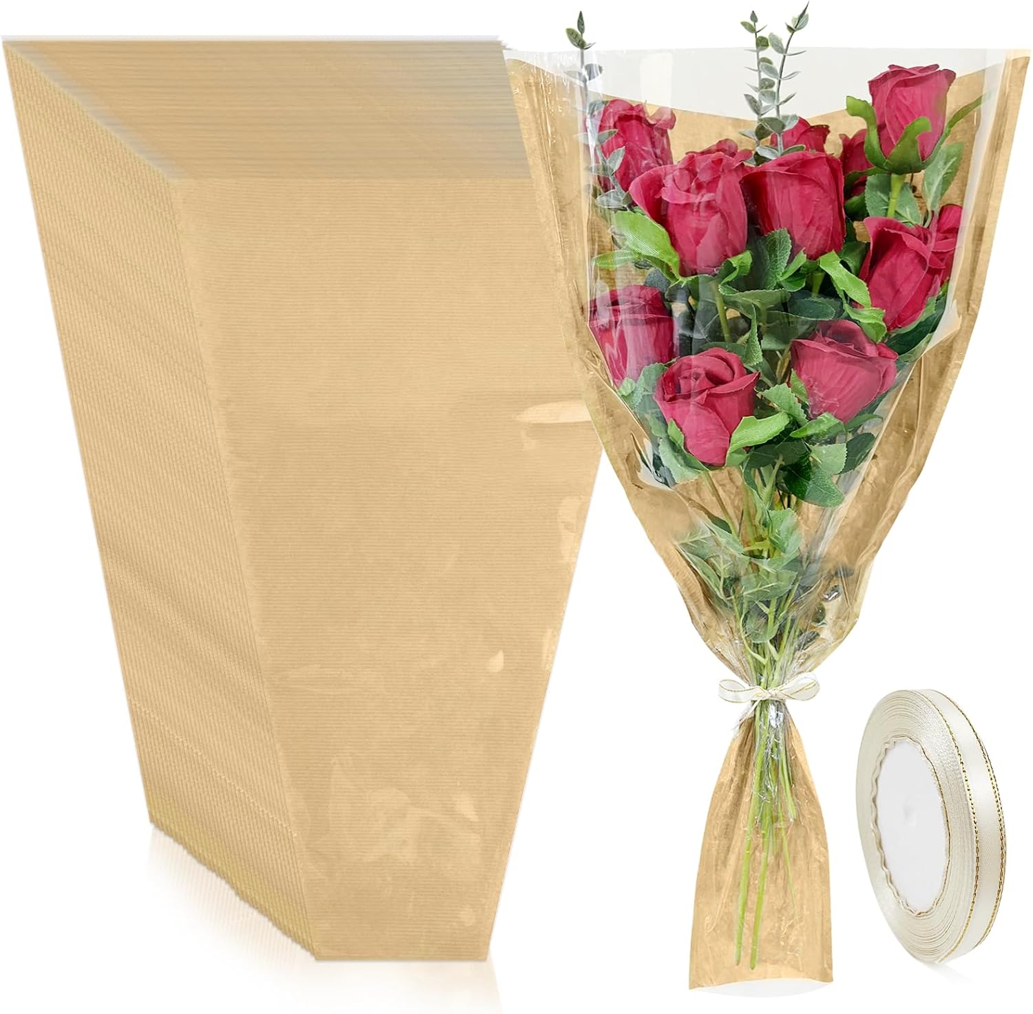 Amazon.com: CIEOVO 50Pcs Flower Bouquets Kraft Paper Floral Wrapping ...