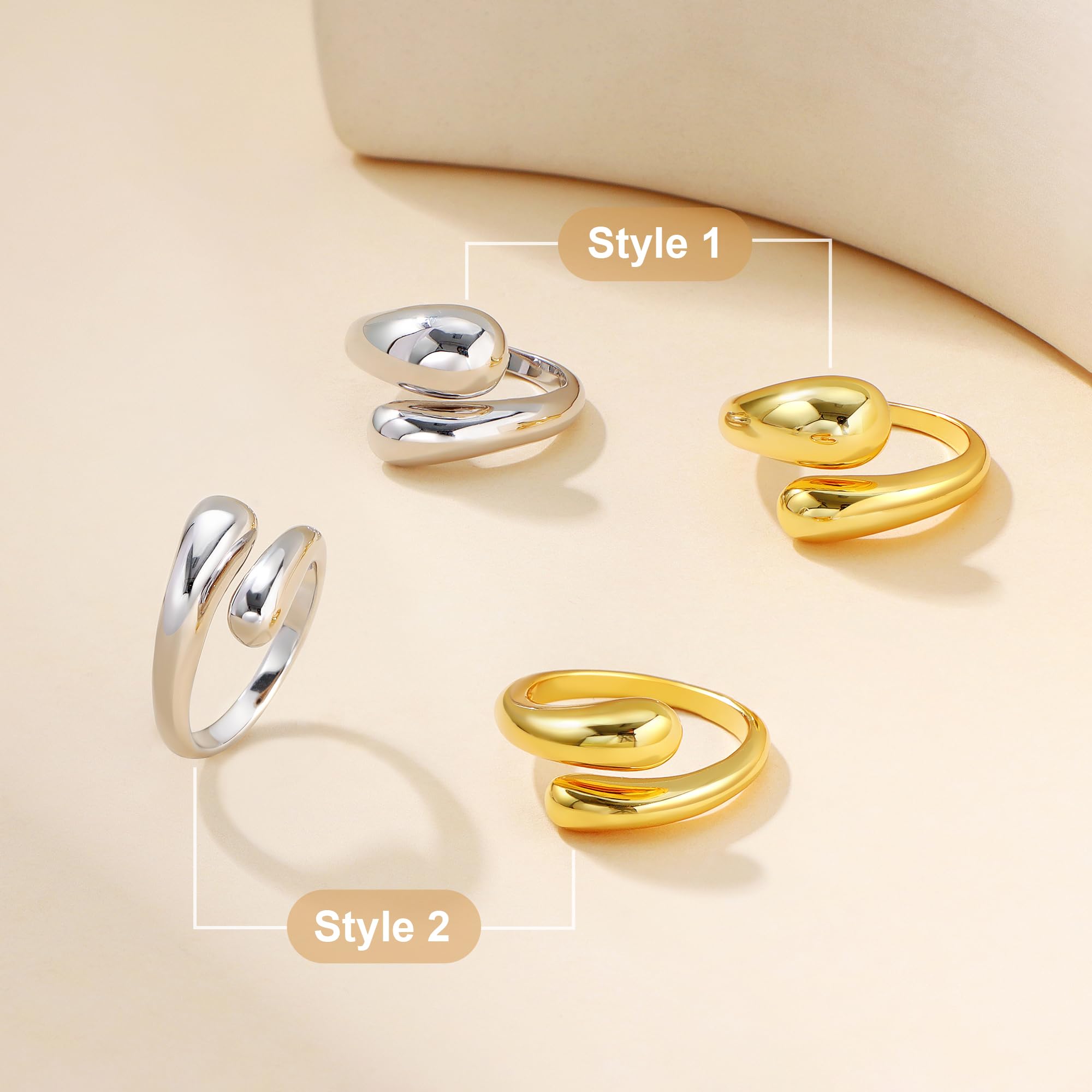 Snapklik.com : Chunky Open Stackable Rings Gold Plated Dome Teardrop Rings For Women Bold ...