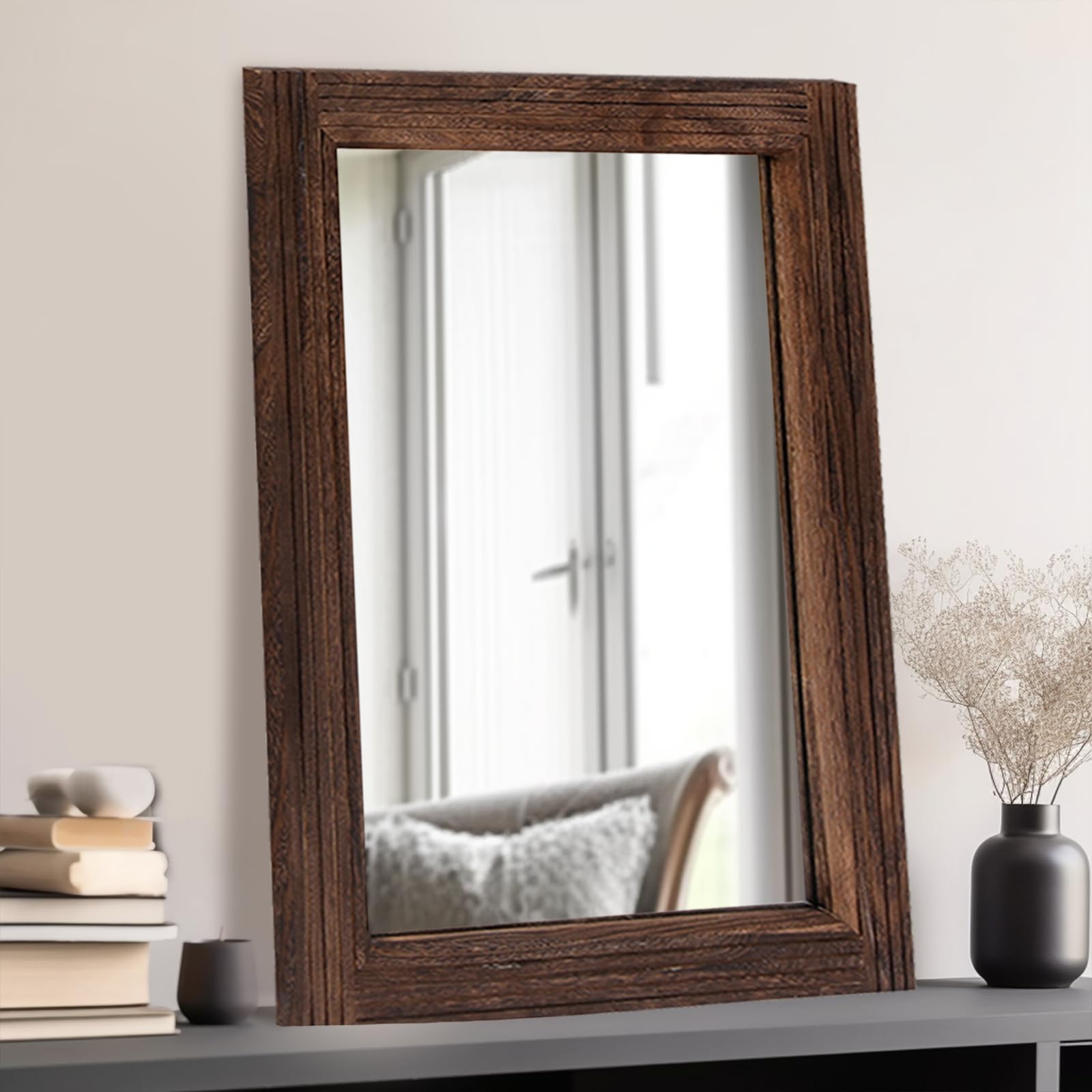 ZHUNFA Wooden Framed Wall Mirror, Barn Door Mirror for Bathroom, 24x36 ...