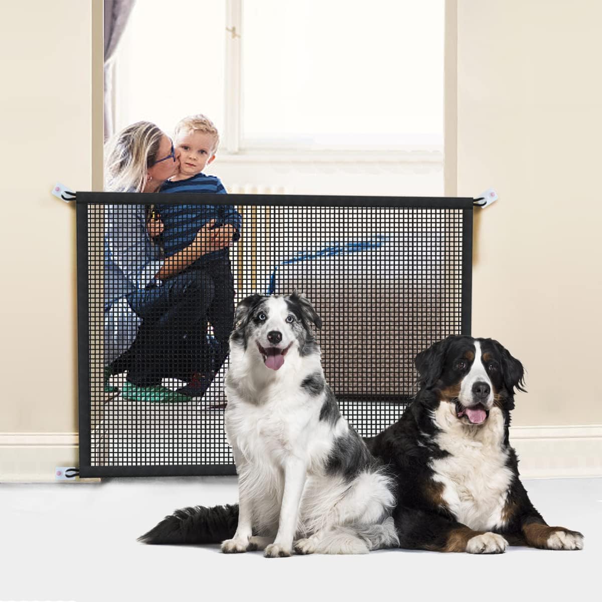 Dog Gate for Stairs Pet Gates for The House: Mesh Dogs Screen Gate for ...
