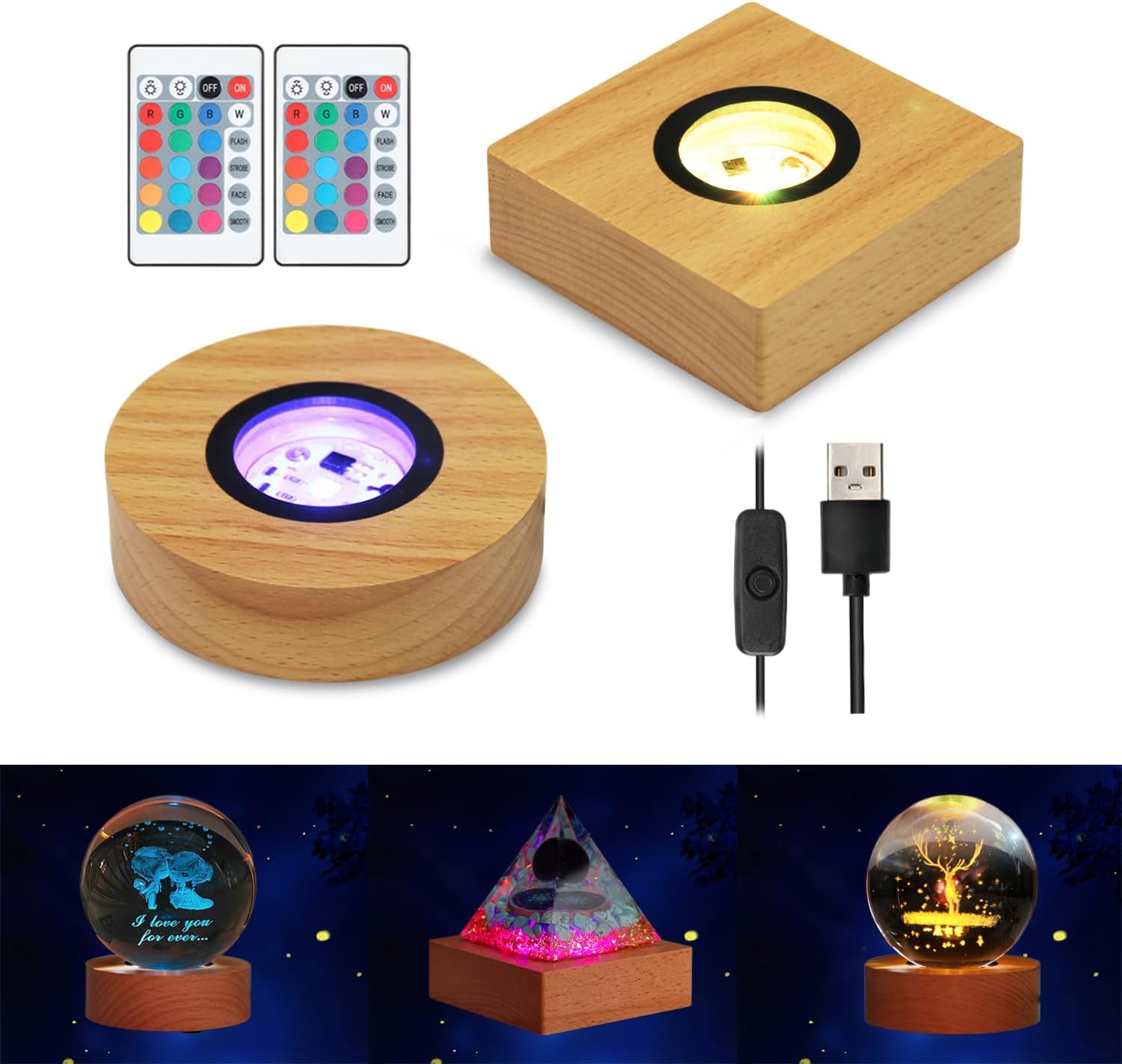 Amazon.com: Honoson 8 Pcs Wooden LED Display Base Lighted Base for ...