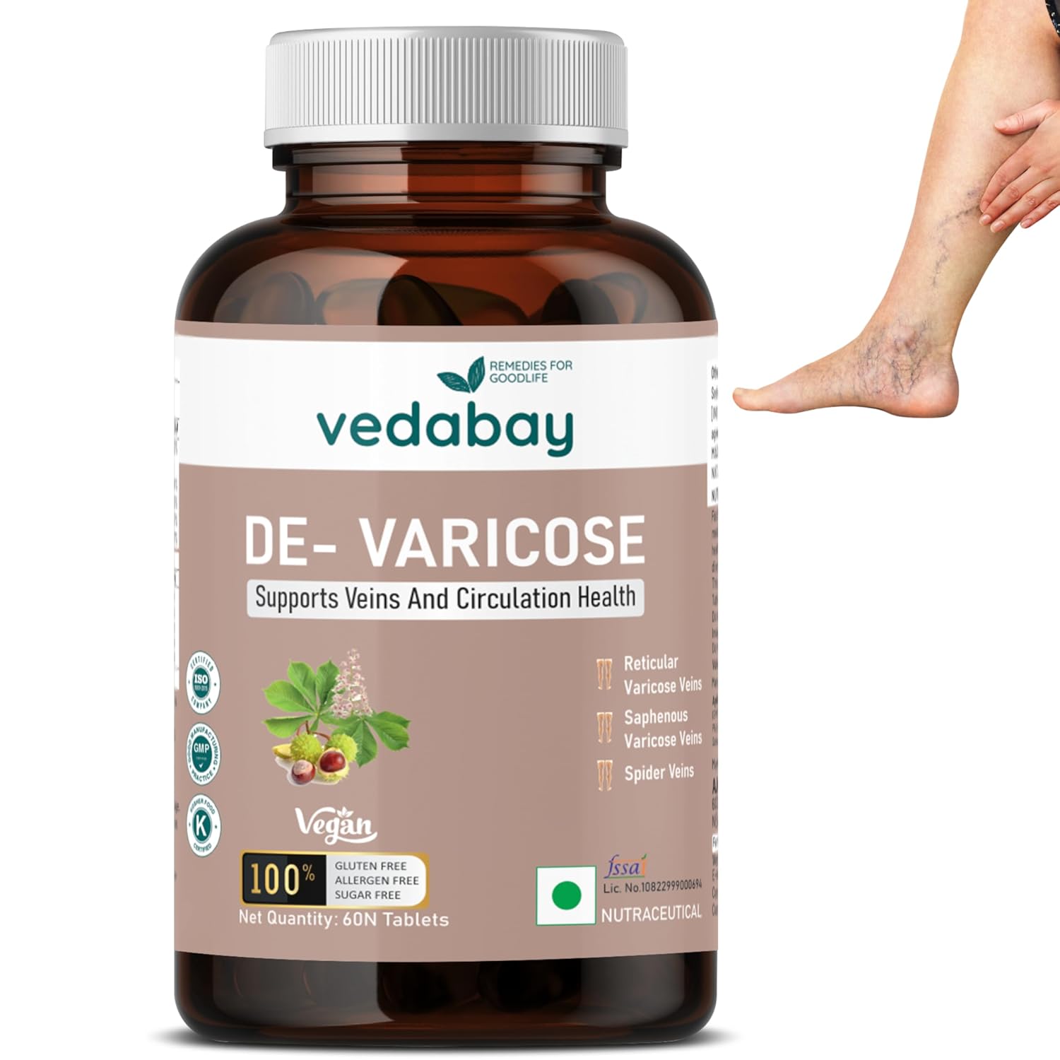 Vedabay Varicose Veins Tablets 500 Mg for Reducing Pain and Swelling in ...
