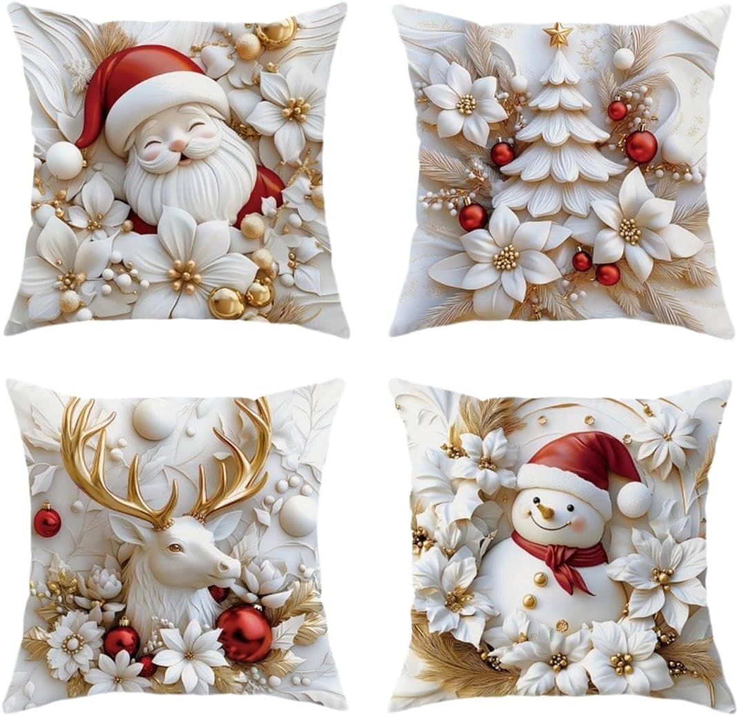 Amazon.com: Christmas Cushion Covers Set, 4 Counts/Set Christmas Themed ...