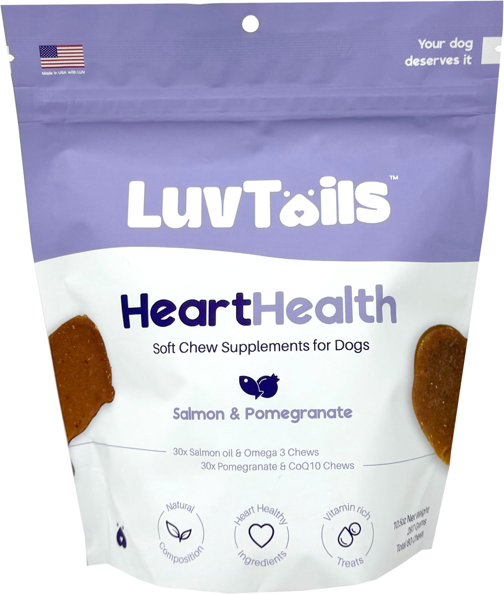 Amazon.com : LuvTails Heart Health Soft Chew Supplements for Dogs, Omega 3 for Dogs Chewable EPA ...