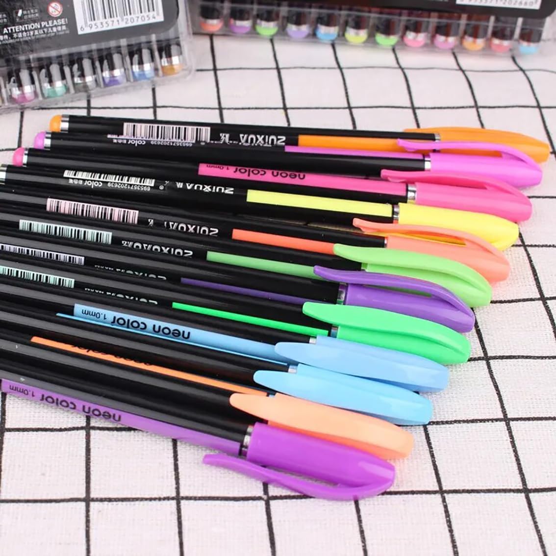 GLUN 12Pcs Neon Color Set Neon Metallic Fluorescence Highlighter Pastel ...