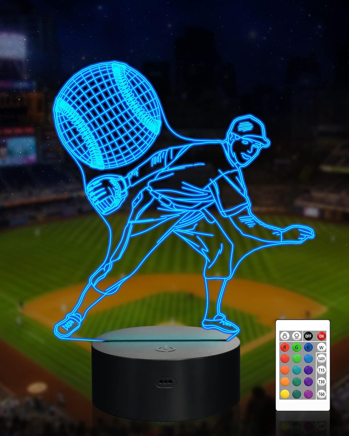 Baseball Gift for Kids,FULLOSUN 3D Illusion Optical Night Light LED ...