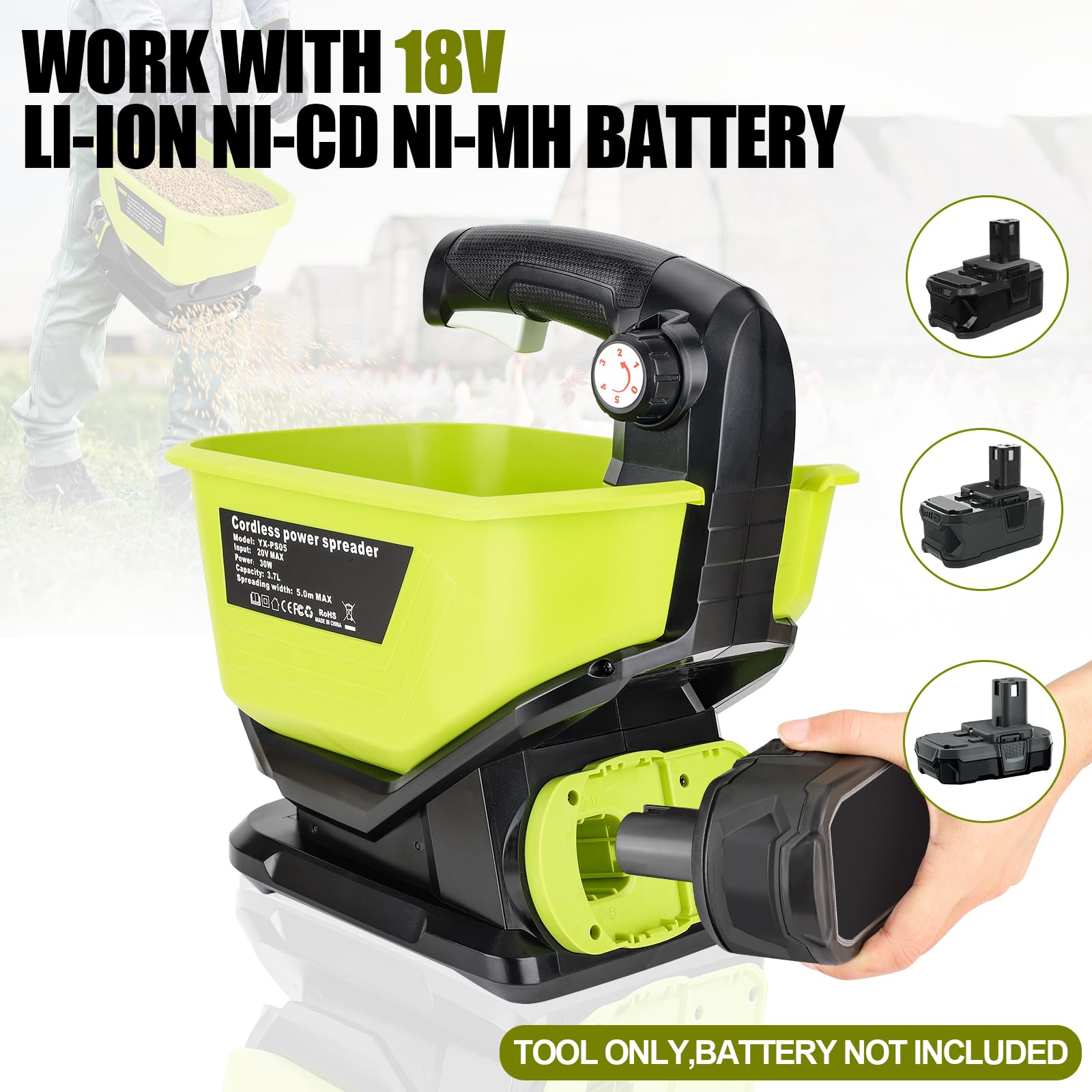 Snapklik.com : Philophca Salt Spreader For Ryobi 18V Battery, Seed ...
