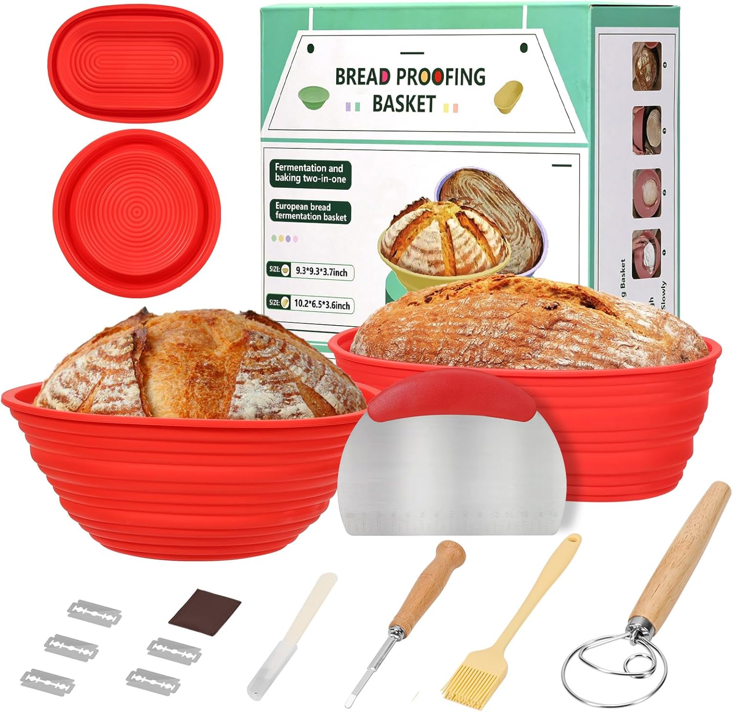 TLATRE Bread Proofing Basket,Silicone Banneton Bread Proofing Baskets ...