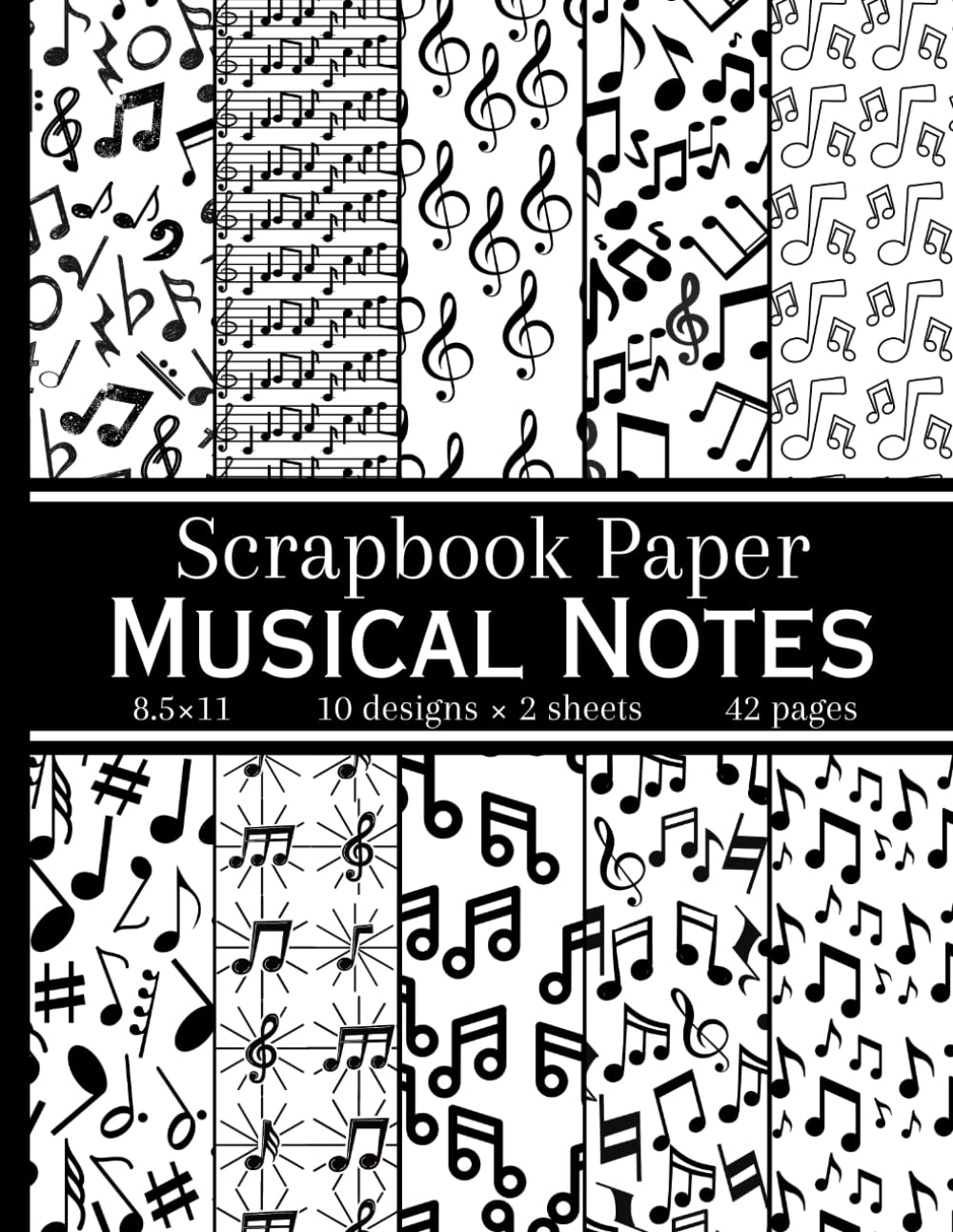 Musical Notes Scrapbook Paper: Black and White Themed Double Sided ...