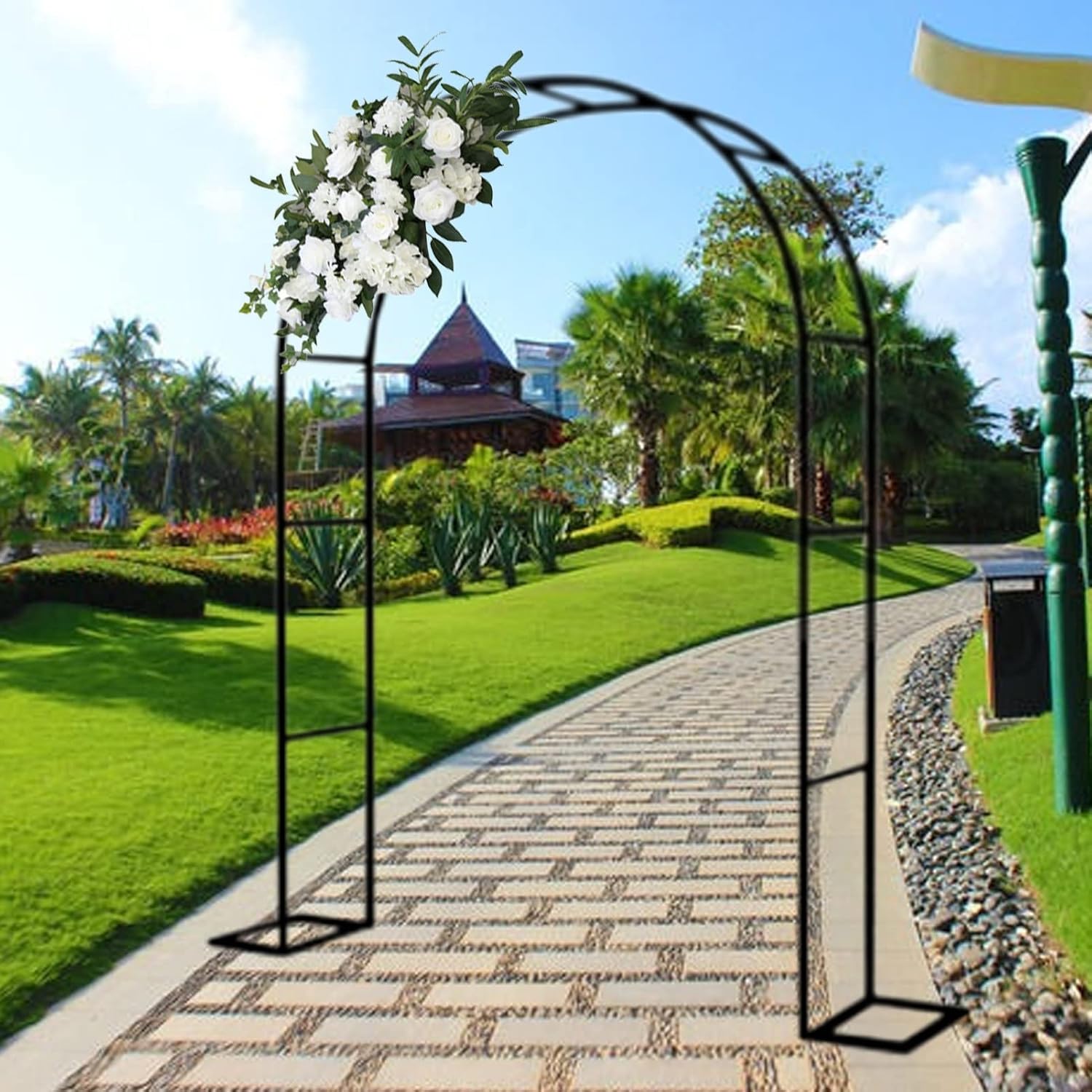 Amazon.co.jp: Metal Garden Arch, Sturdy Stability Tubular Pergola Arbor ...