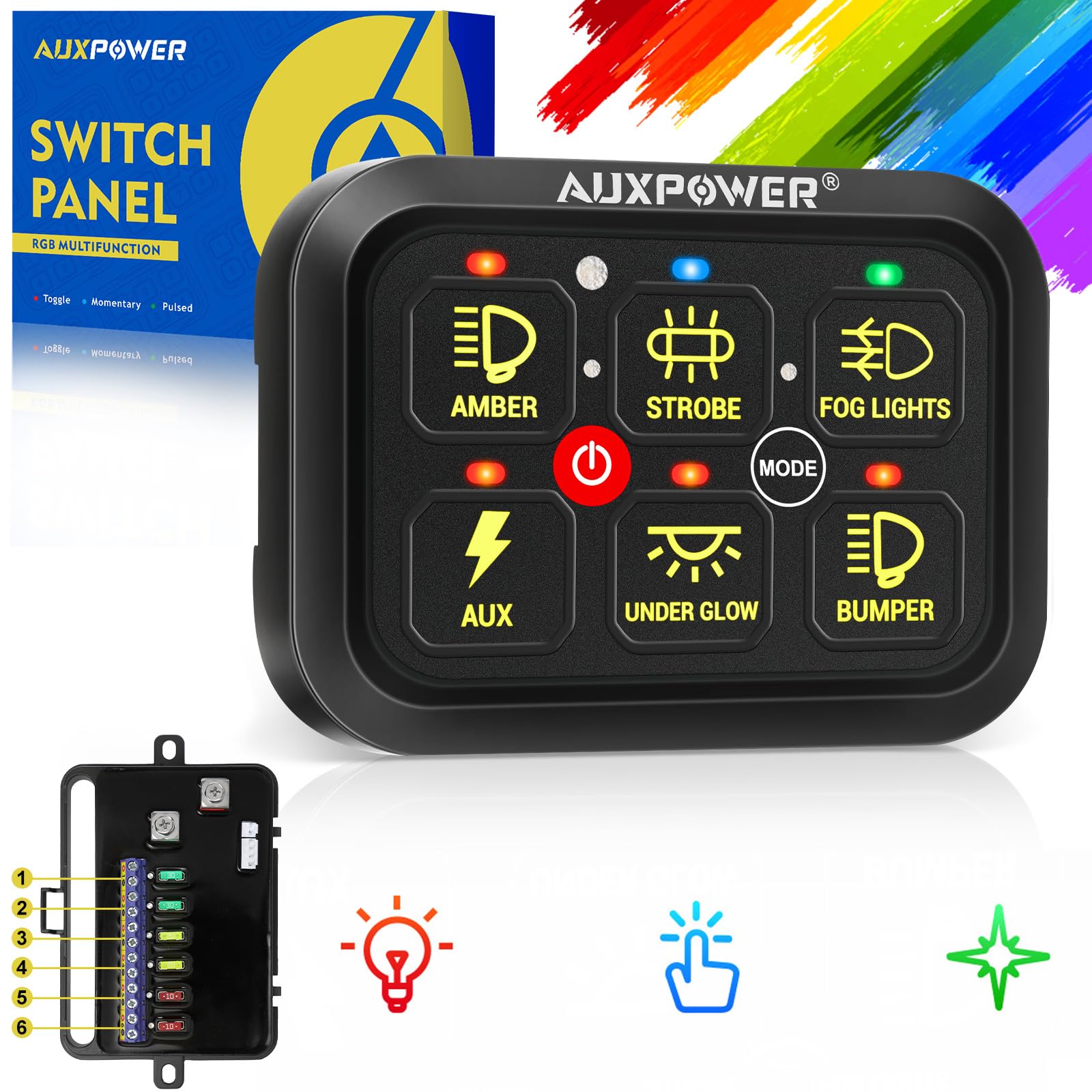 Auxpower 6 Gang Switch Panel Rgb A26 Toggle Momentary Pulsed ...