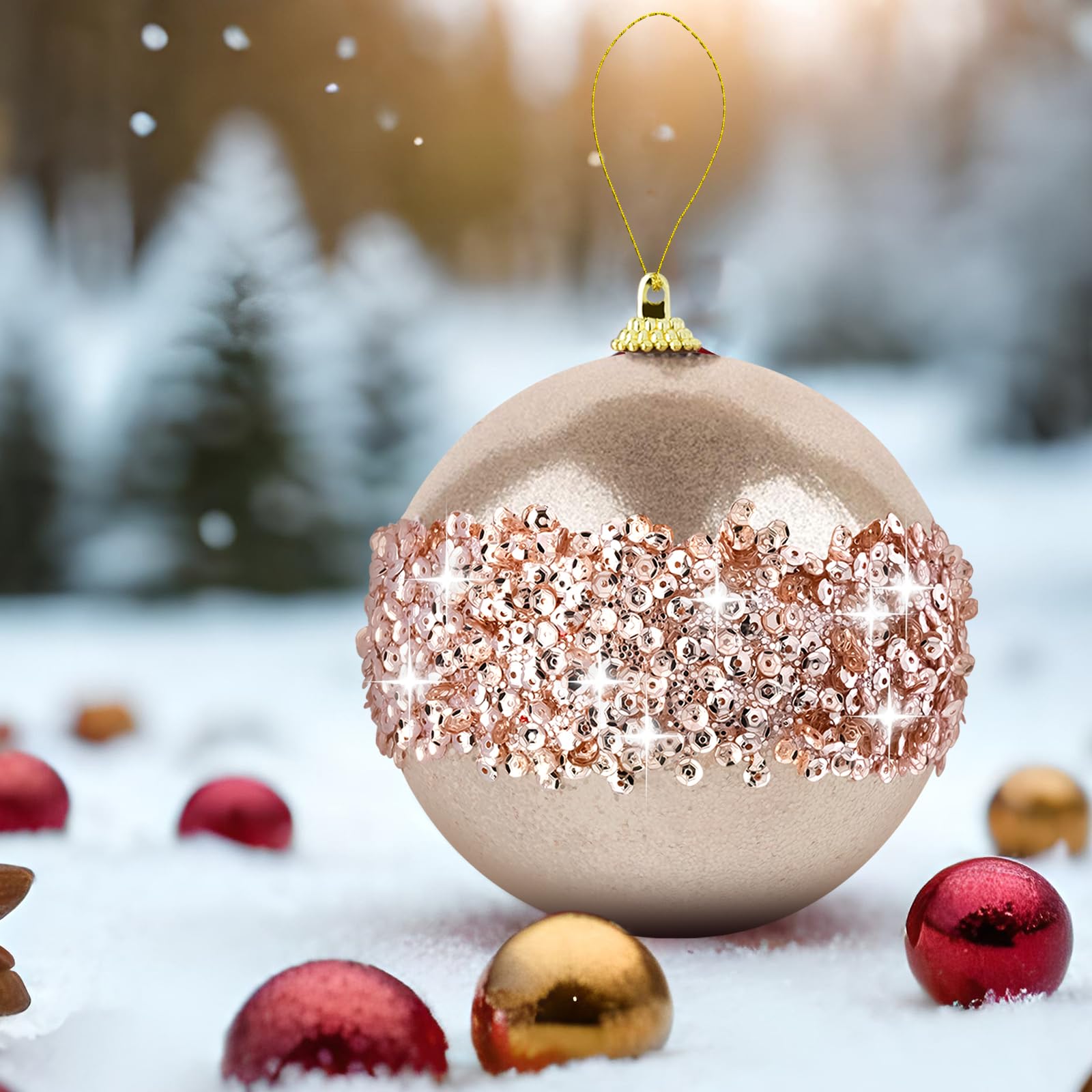 12 Pcs 4 Inch Large Christmas Balls Champagne Christmas Ball Ornaments ...