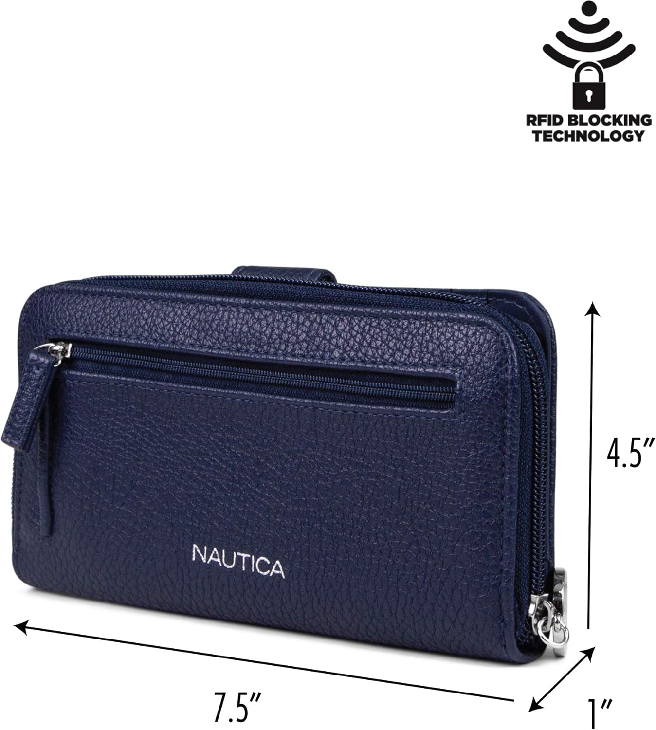 Nautica Be Shore Womens Wallet RFID Blocking Zip Around Clutch (Indigo ...