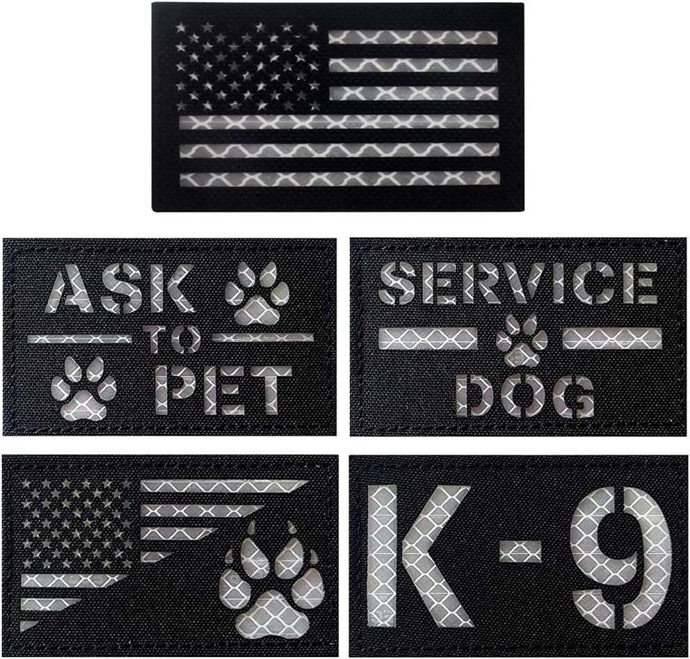 Amazon.com: 5 Pack Reflective Service Dog Ask to Pet IR USA Flag Patch ...