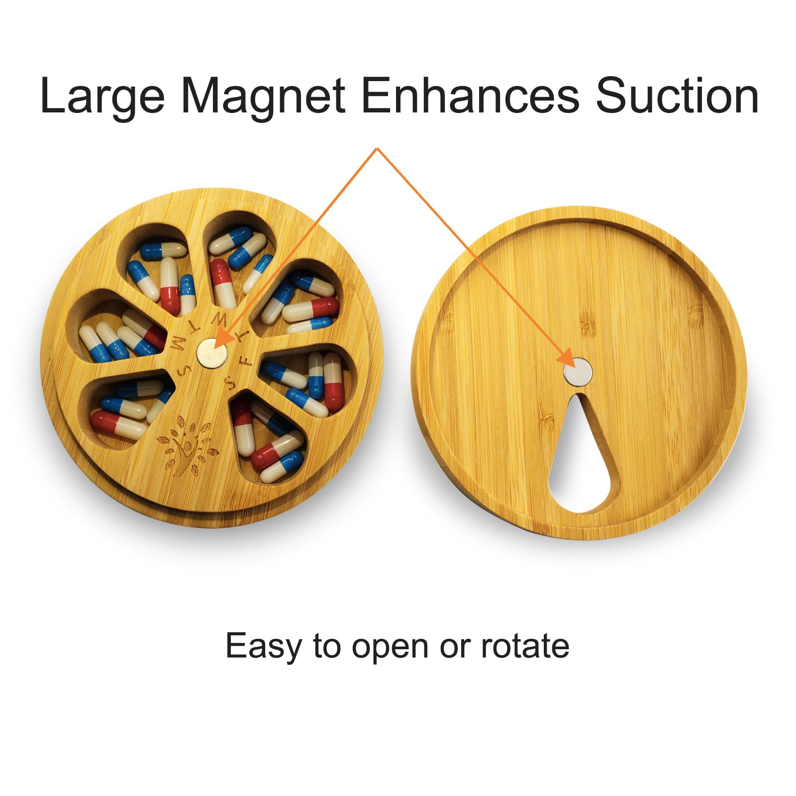 Bamboo Wood Pill Organizer for Medicine Vitamin Weekly, Arthritis ...